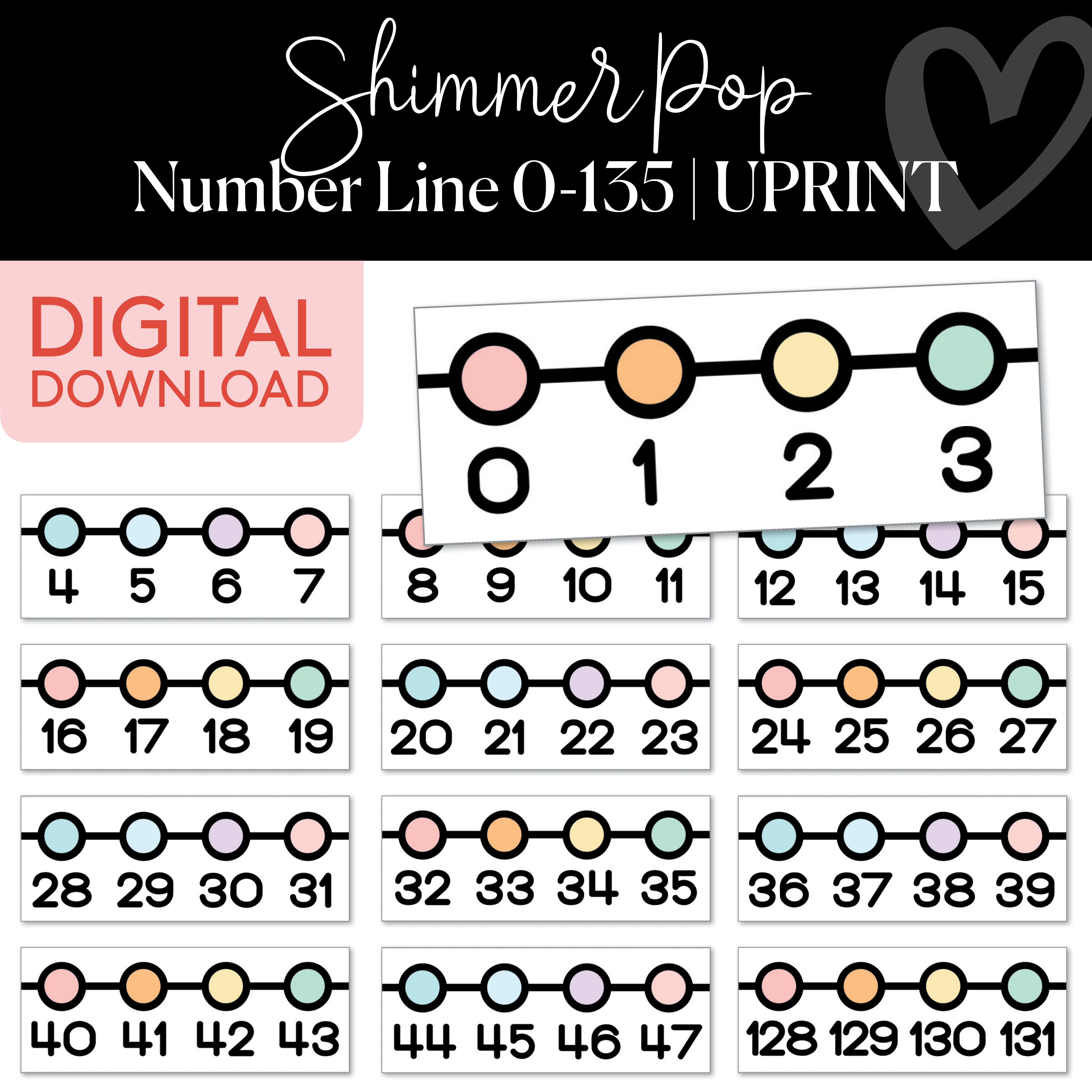 Number Line | Shimmer Pop | Printable Classroom Decor | Schoolgirl Sty ...
