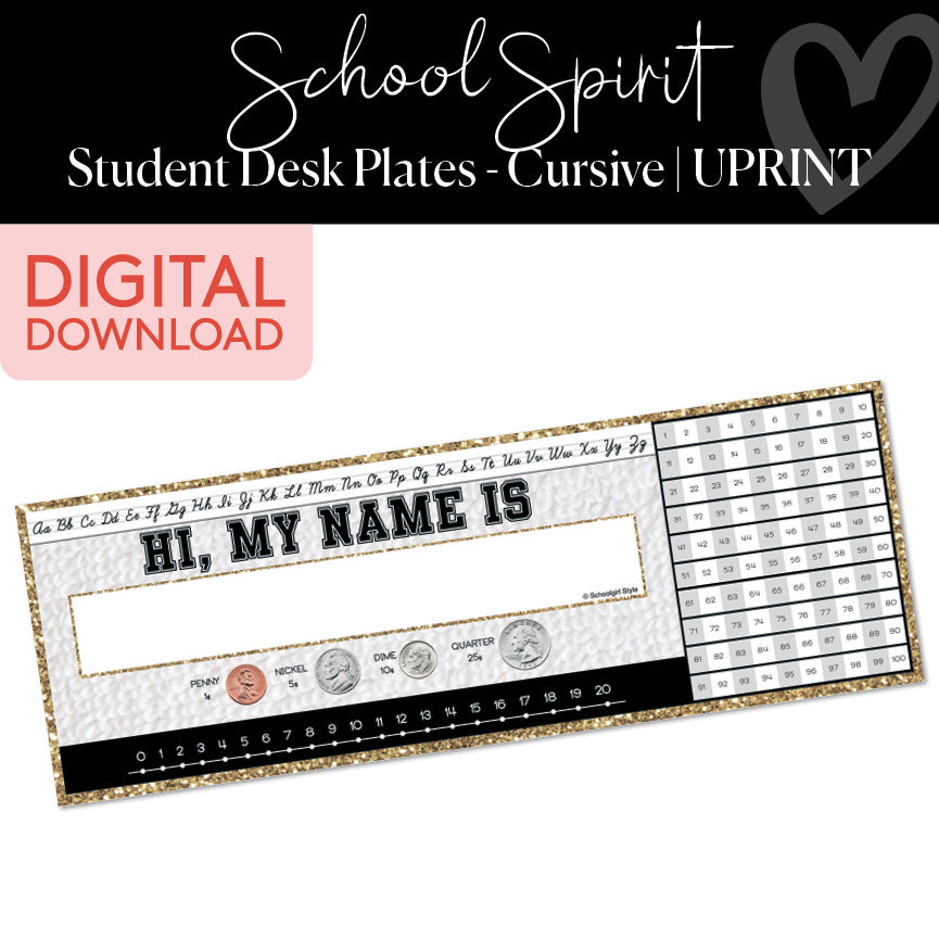 Desk Plates with Cursive | School Spirit | Printable Classroom Decor ...