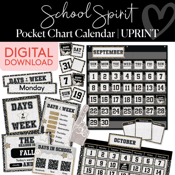 Pocket Chart Calendar | School Spirit | Printable Classroom Decor | Sc ...
