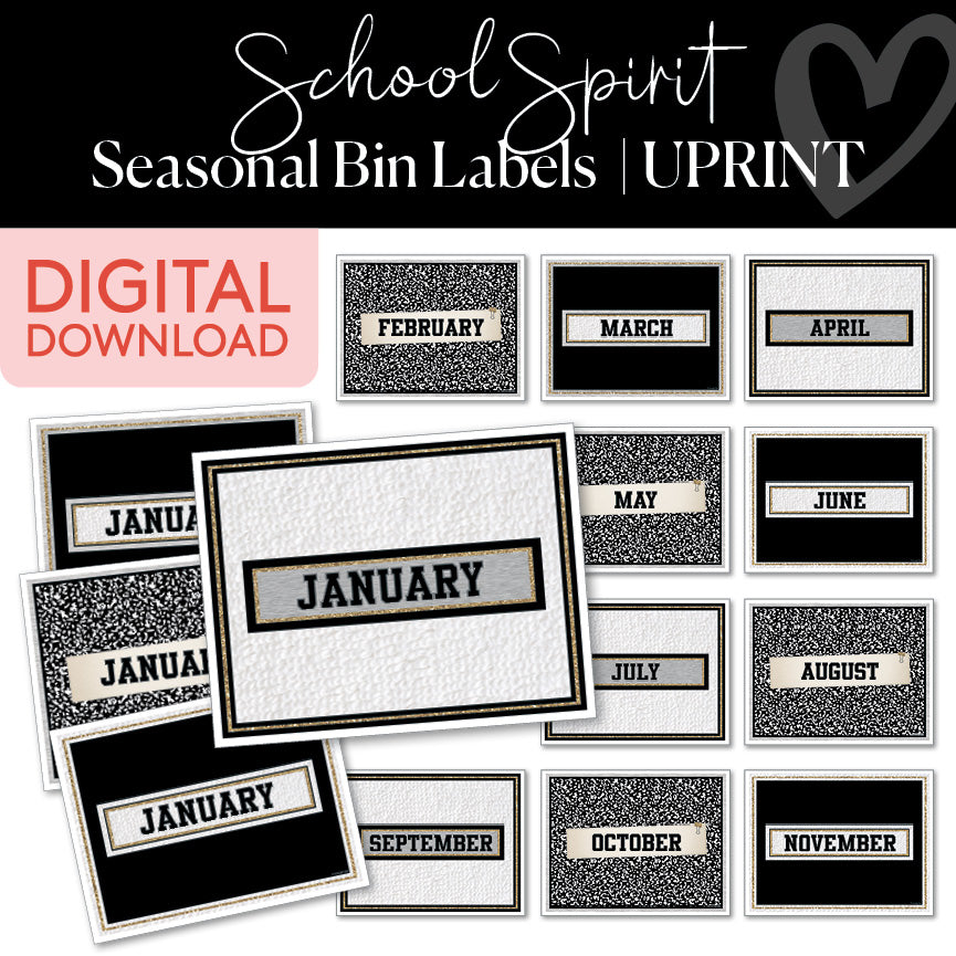 Seasonal Bins | School Spirit | Printable Classroom Decor | Schoolgirl ...