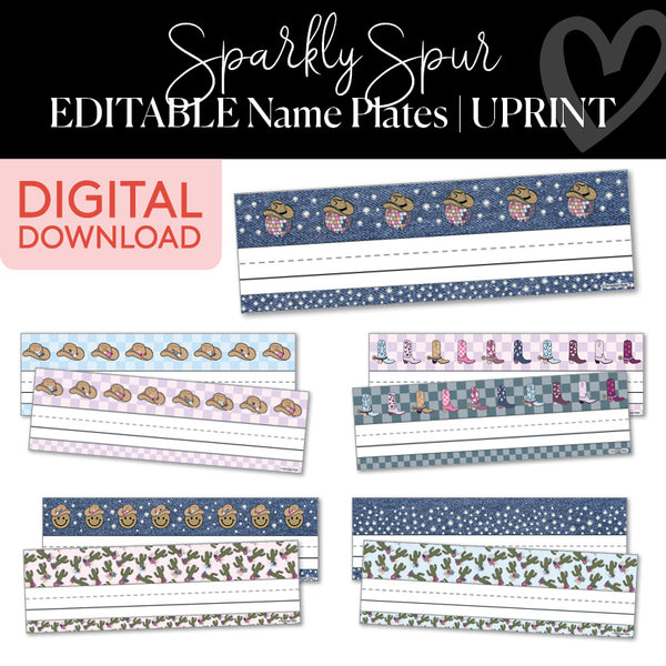 Classroom Name Plates | Sparkly Spur | Printable Classroom Decor | Sch ...