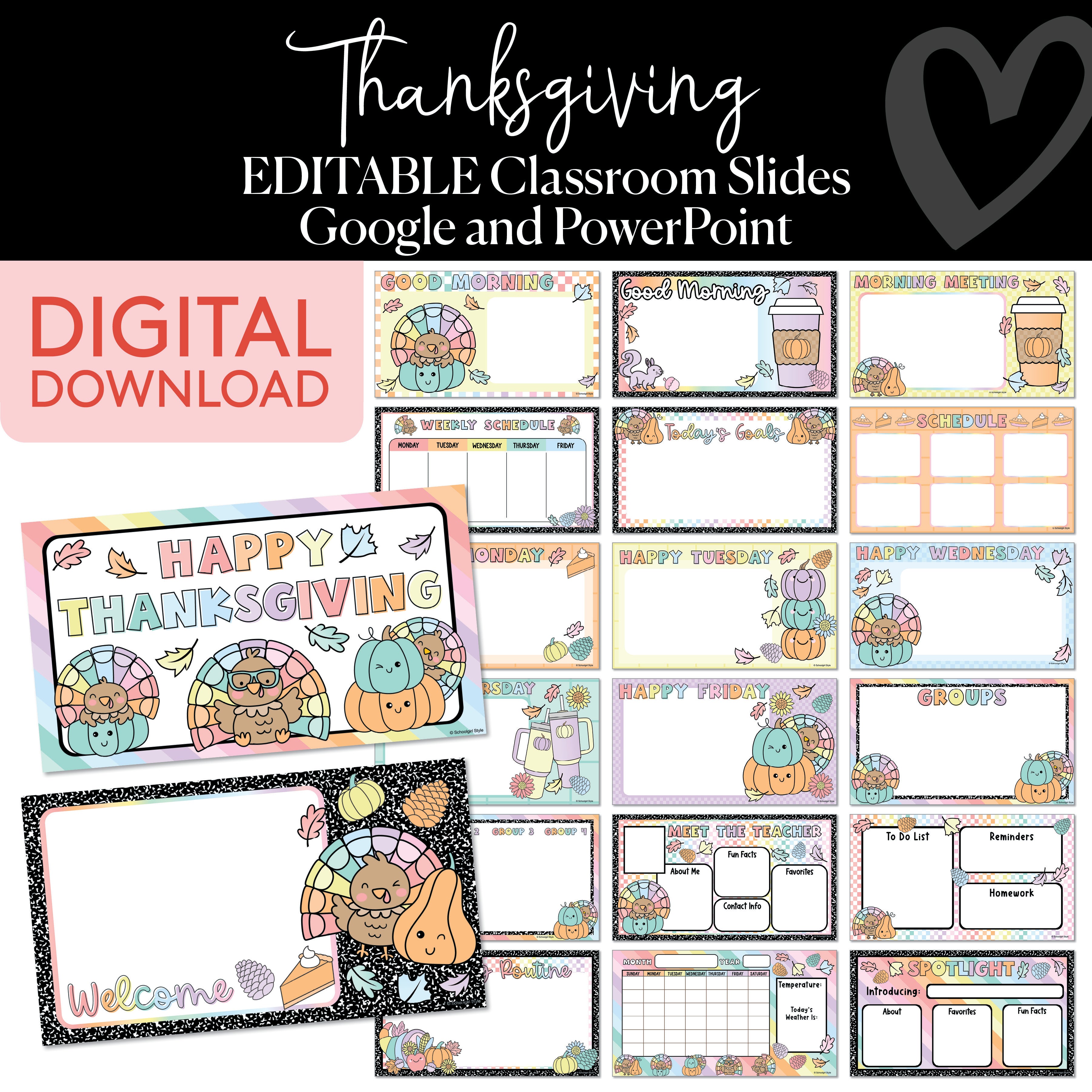 Google Slides | Classroom Slides | So Thankful – Schoolgirl Style