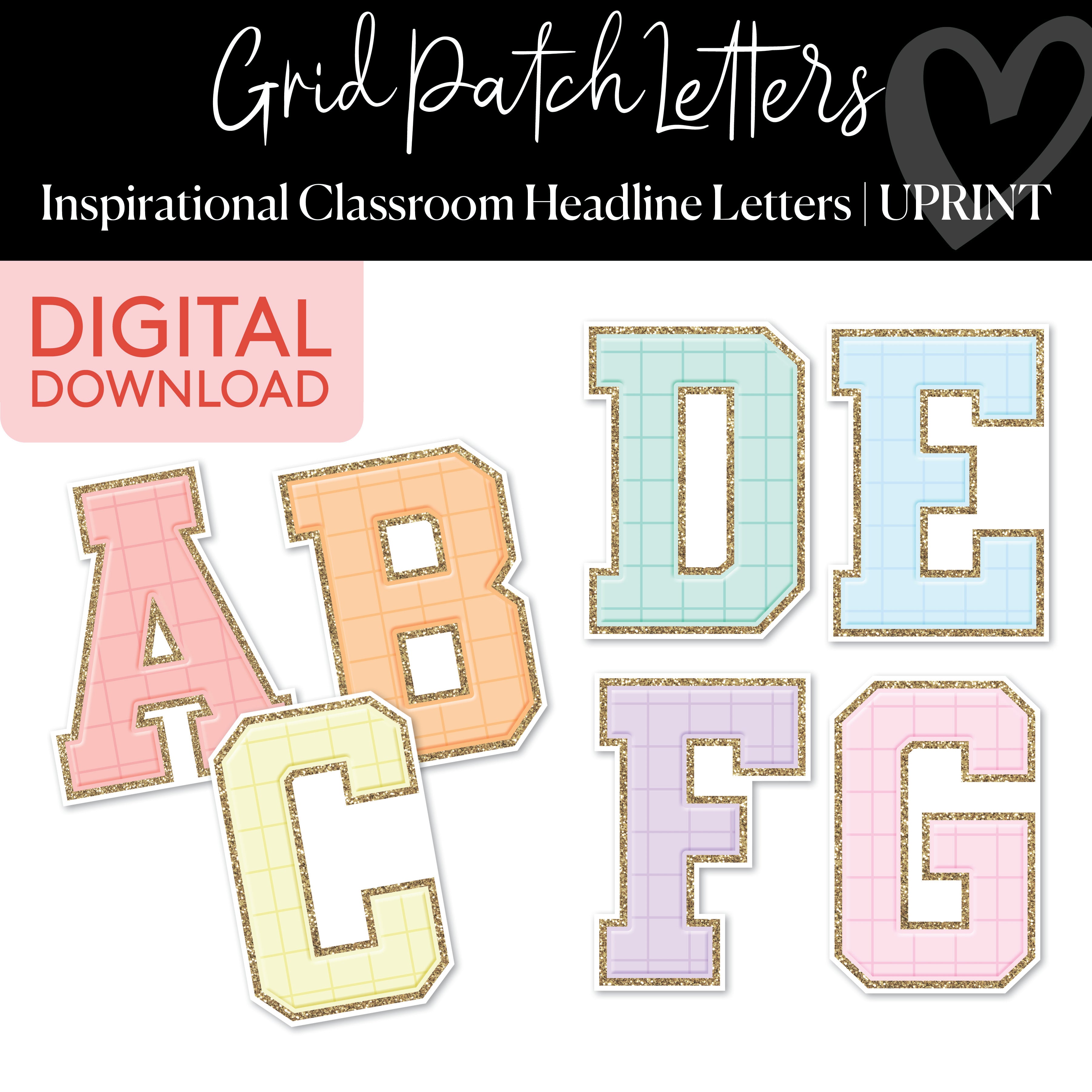 Pastel Grid Patch Letters | Inspirational Classroom Headline | Saved B ...