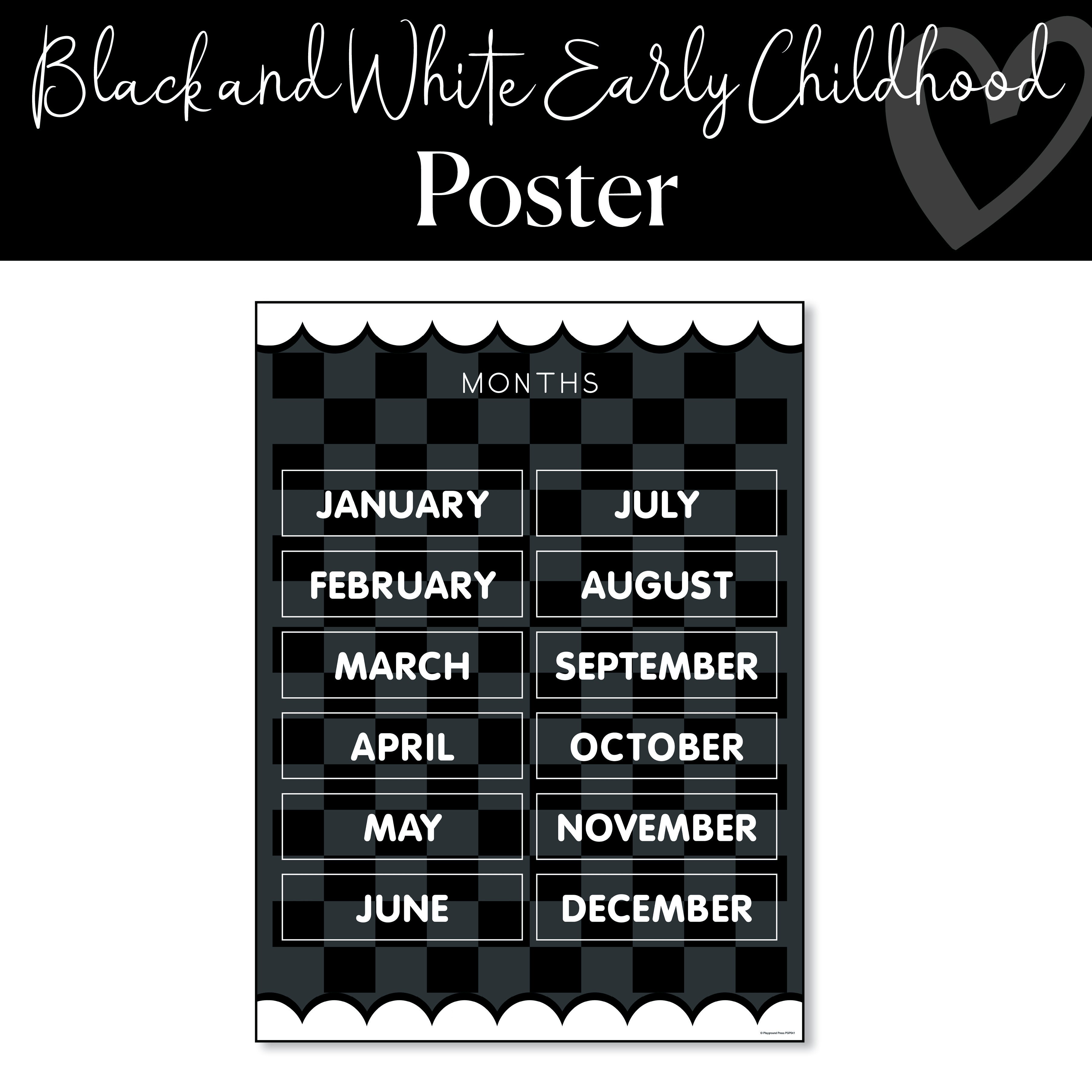Black and White Months of the Year Home Learning Poster – Schoolgirl Style