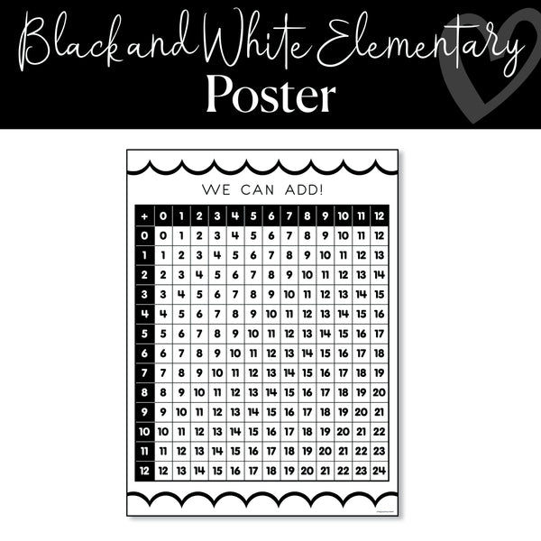 Black and White Addition Home Learning poster – Schoolgirl Style