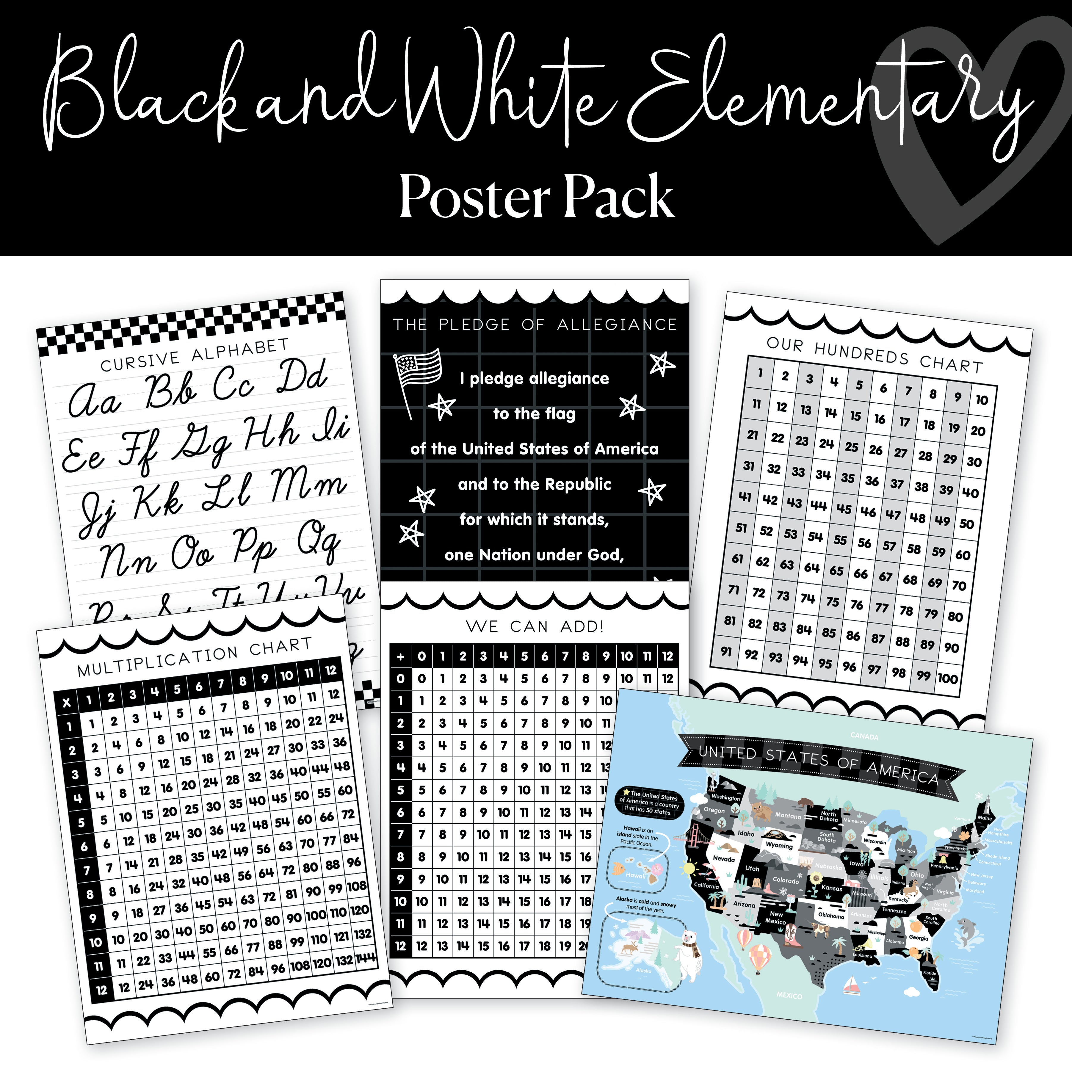 Black and White | Elementary Poster Pack – Schoolgirl Style