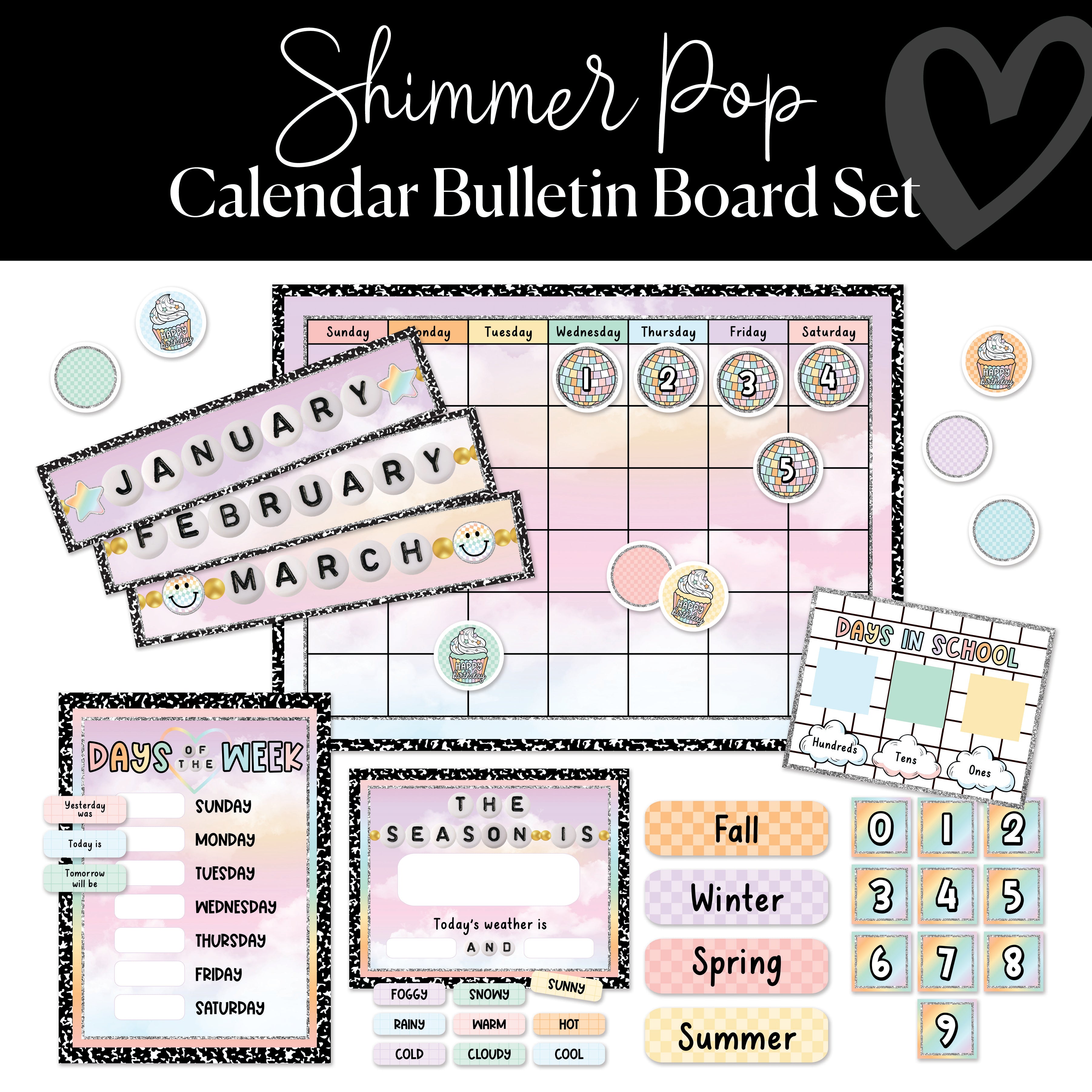 Calendar | Bulletin Board Set | Shimmer Pop | Schoolgirl Style