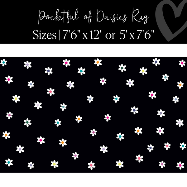 Small Daisies on Black Rug | Black and White Classroom Rug | Pocketful ...