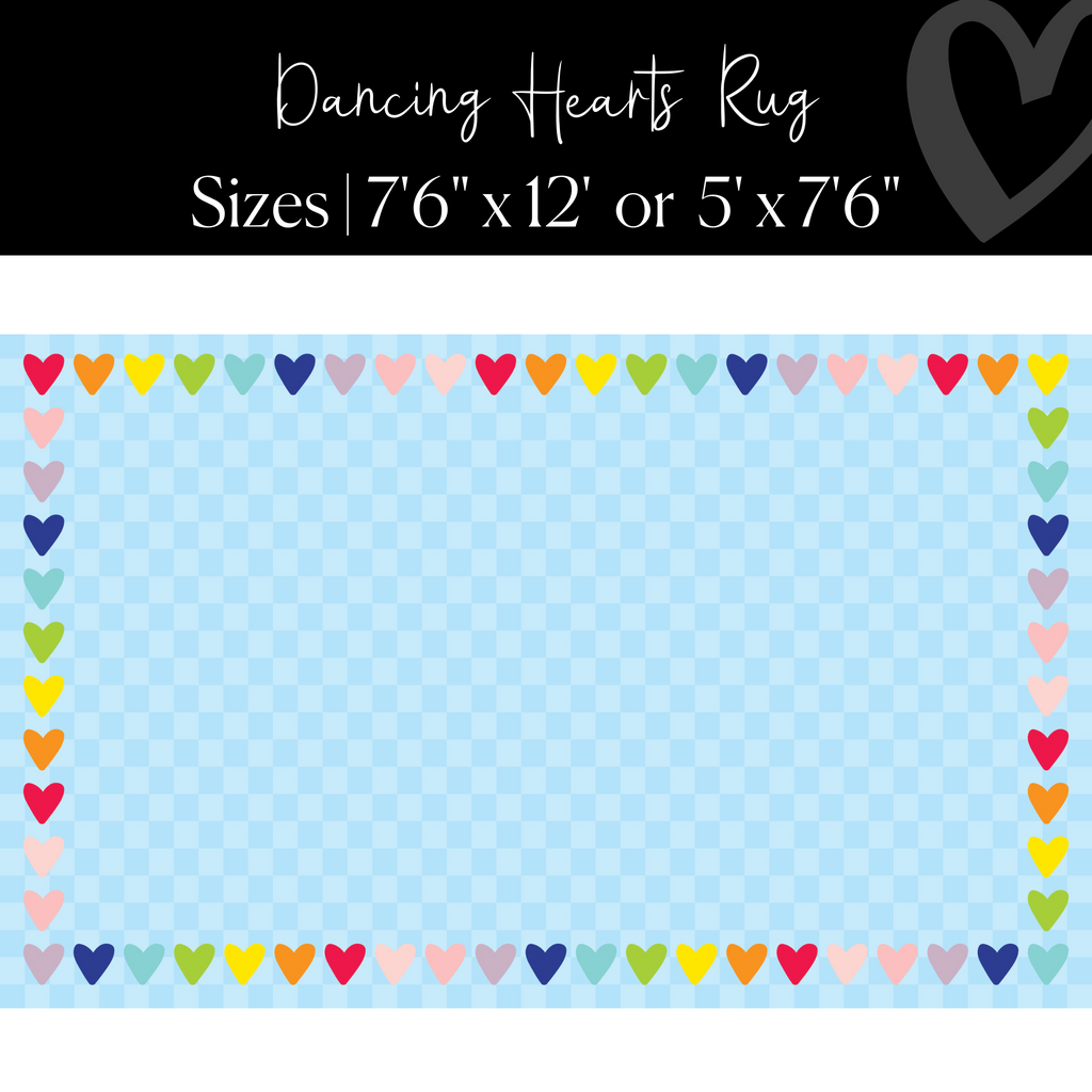 Sky Blue Checkerboard Rug with Rainbow Hearts Border | Rainbow Classro ...