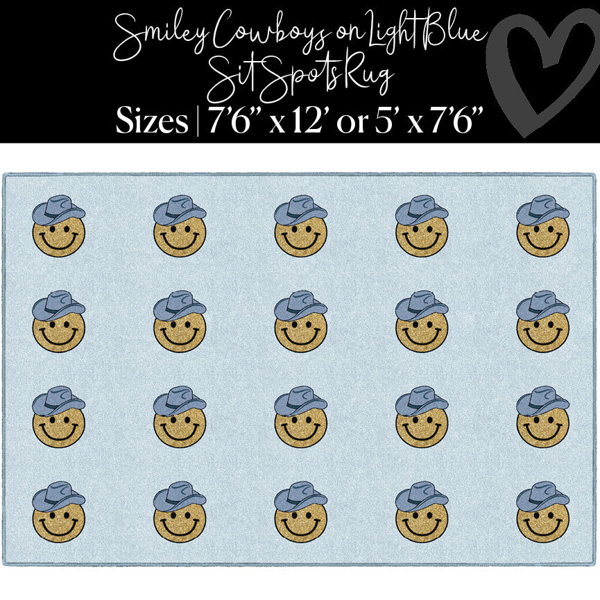 Smiley Cowboy Sit Spots on Light Blue Classroom Rug by Schoolgirl Styl ...