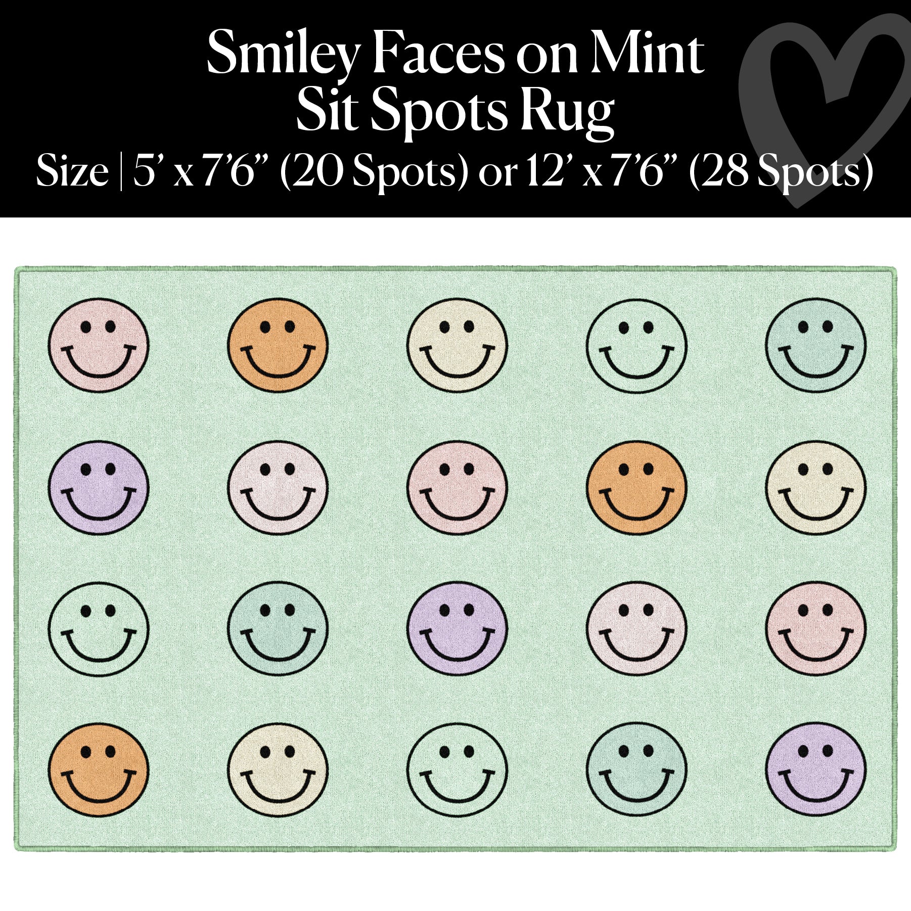 Smiley Faces on Mint Sit Spots Classroom Rug by Schoolgirl Style