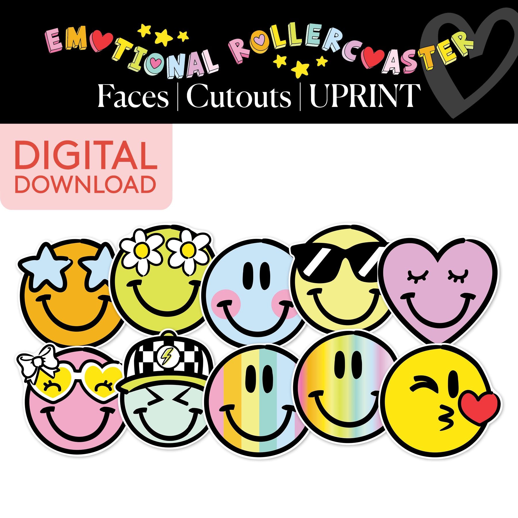 Printable Rainbow Pastel Faces Bulletin Board Cutouts | Emotional Roll ...