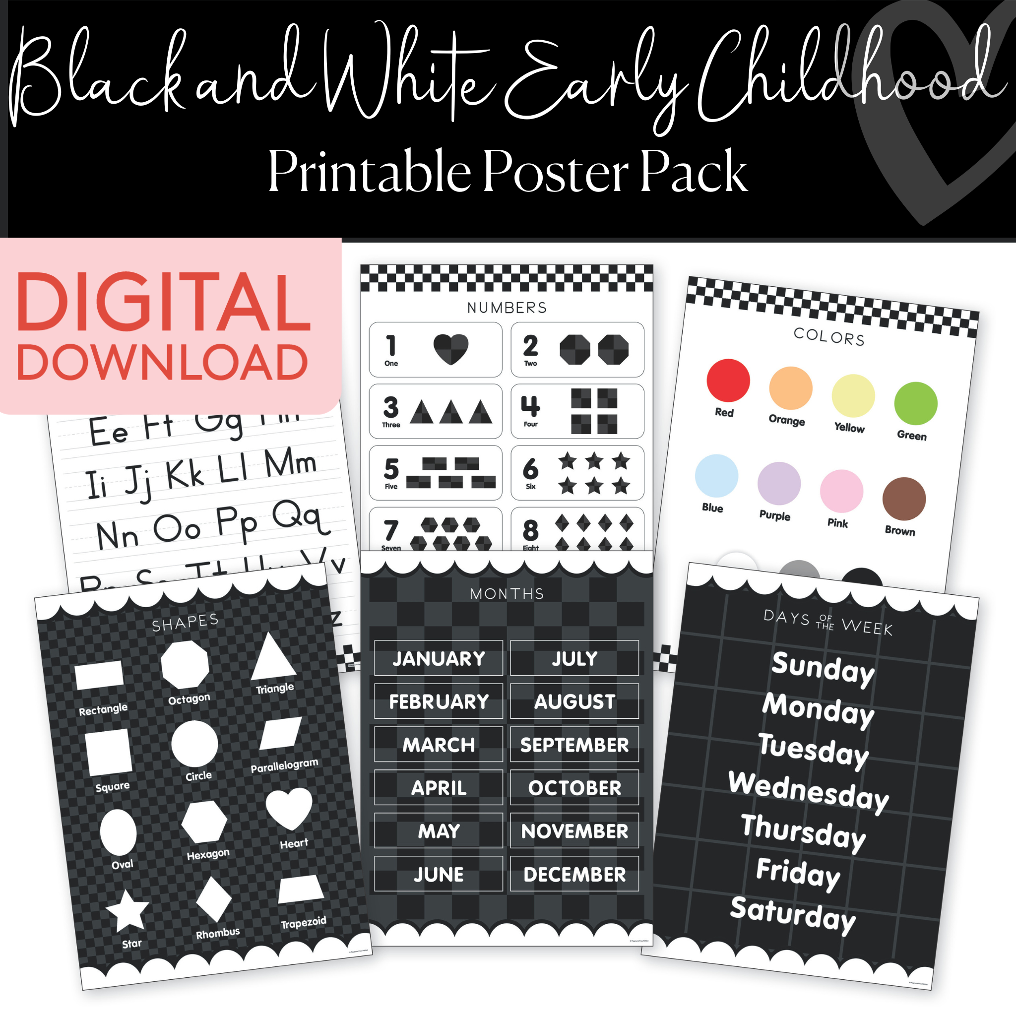 Black and White | Printable Early Childhood Poster Pack – Schoolgirl Style