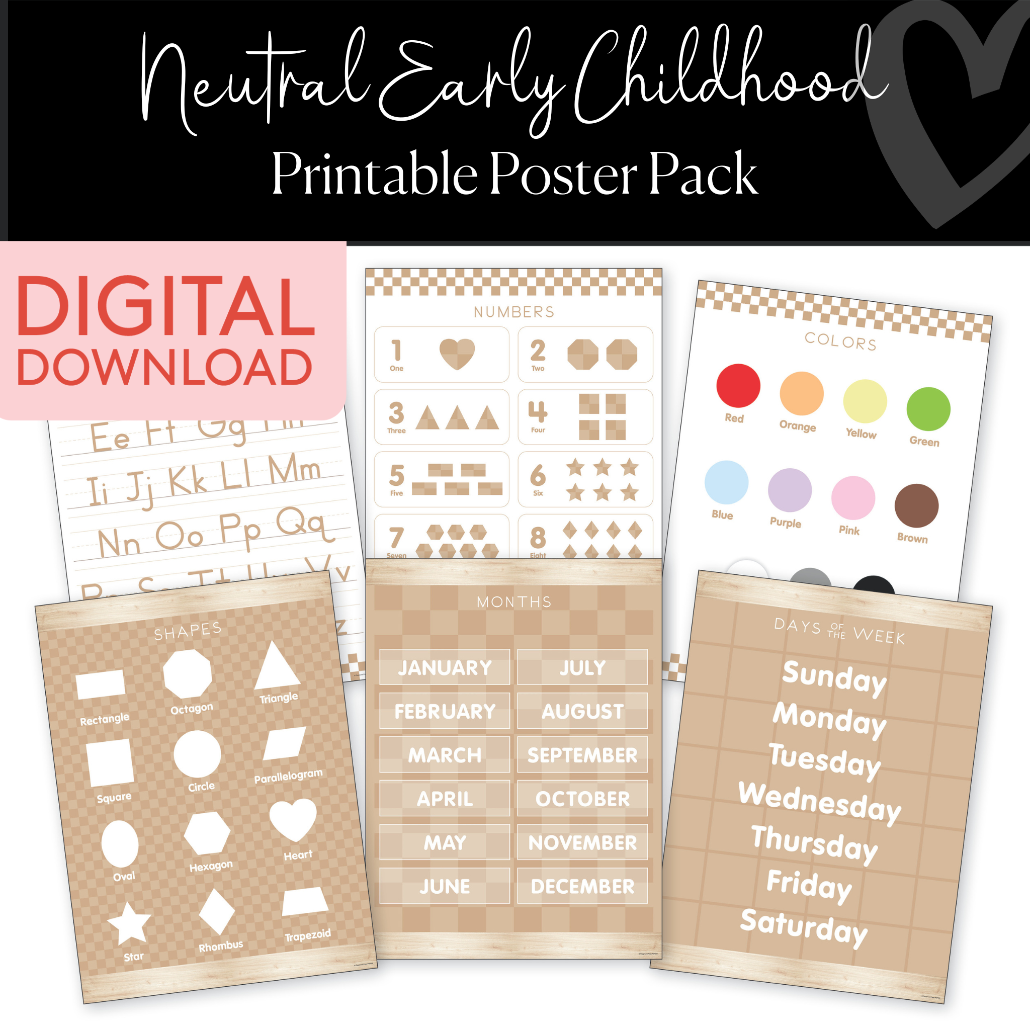 Neutral | Printable Early Childhood Poster Pack – Schoolgirl Style