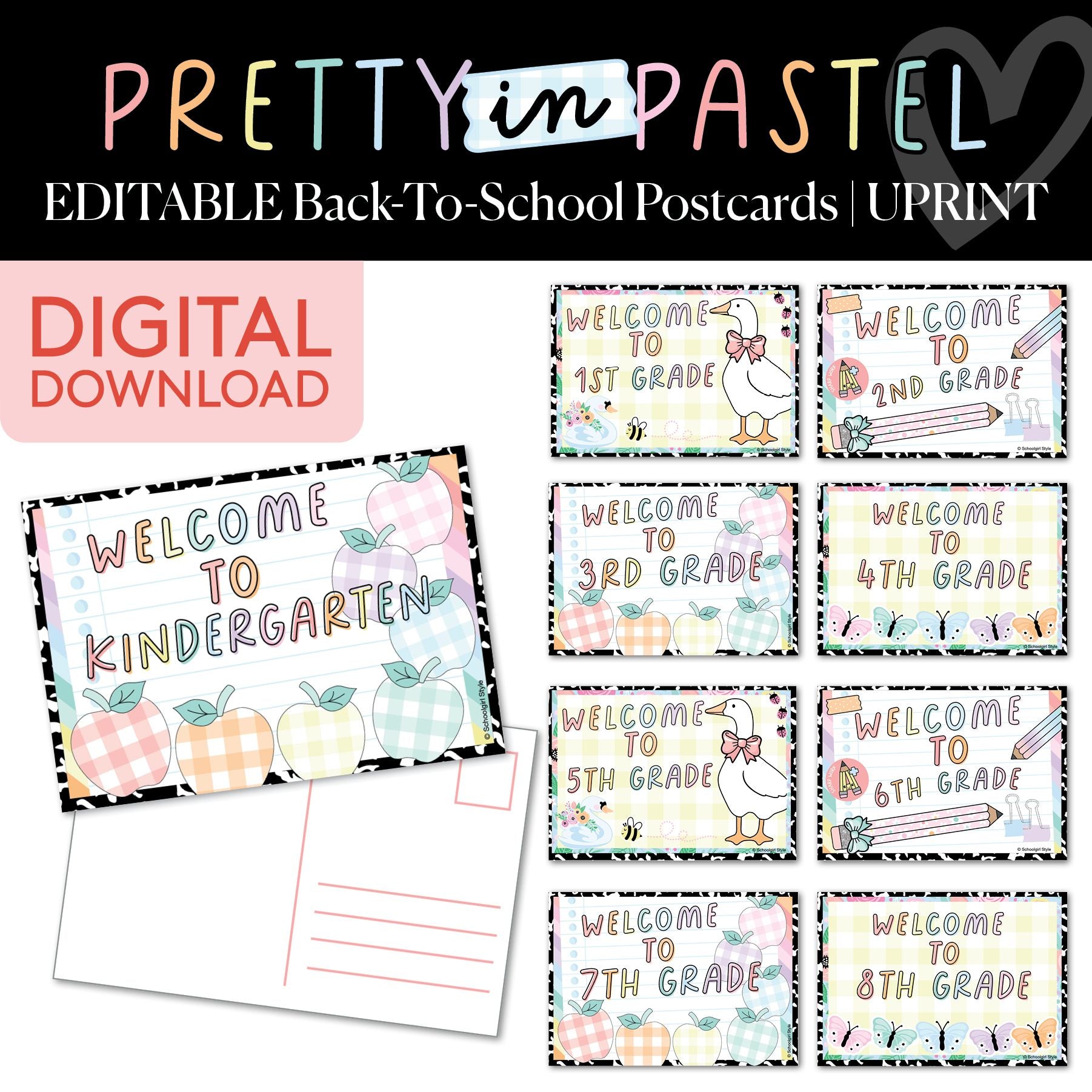 Printable Pastel Editable Back to School Postcards | Pretty in Pastel ...