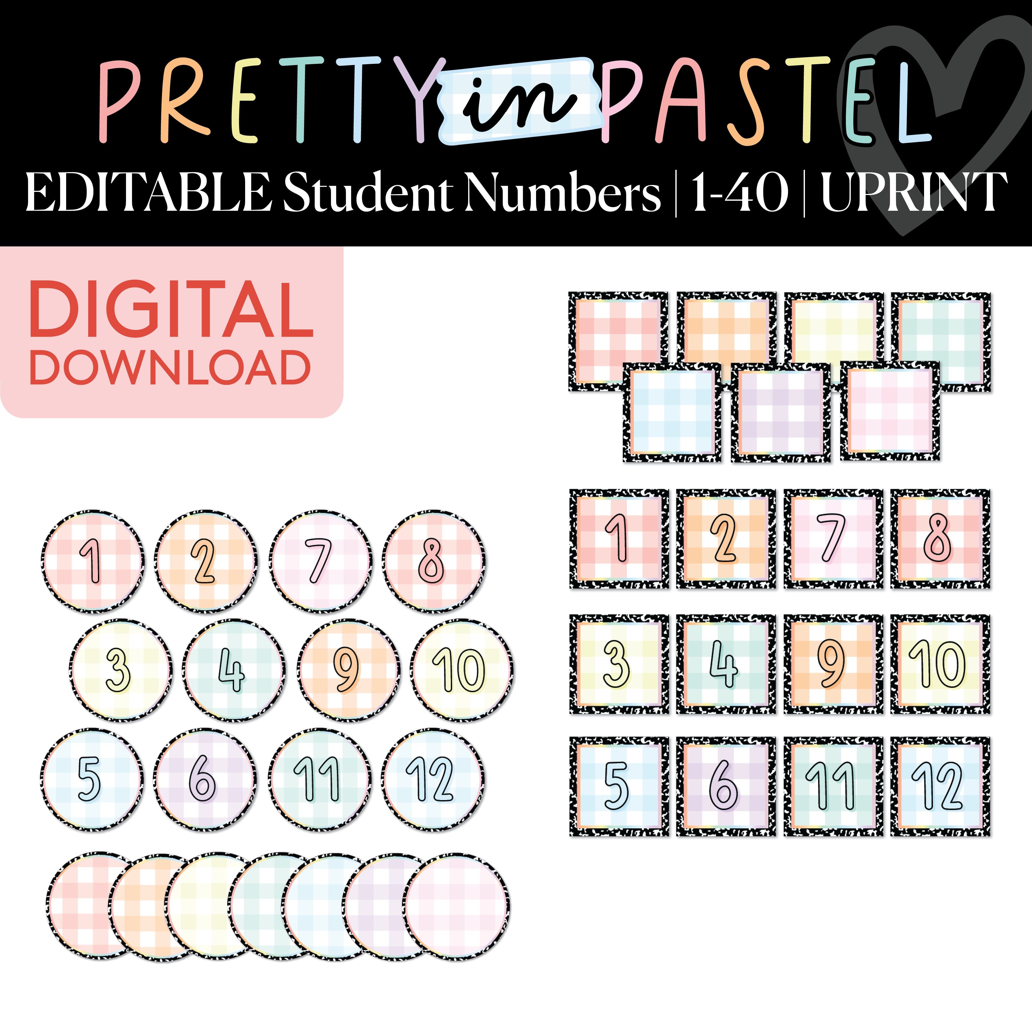 Printable Pastel Editable Student Numbers | Pretty in Pastel ...