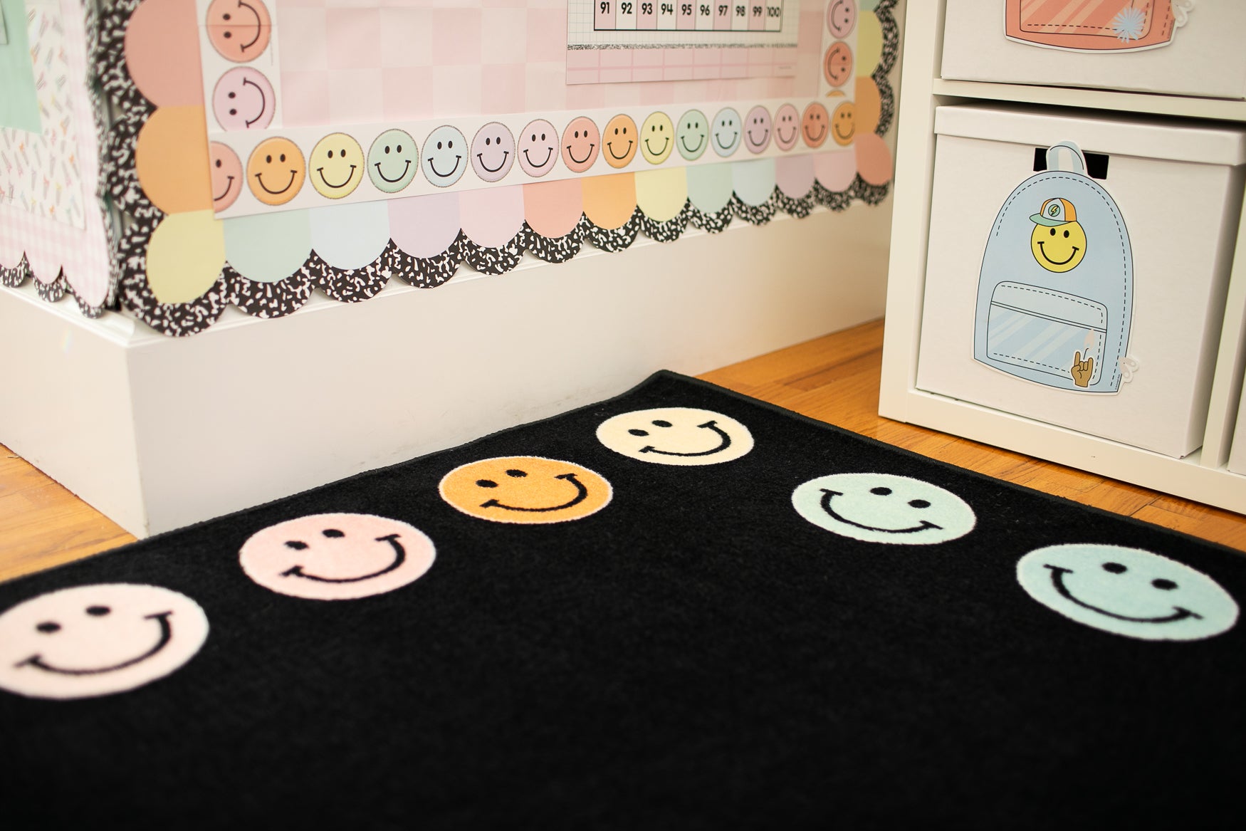 Smiley Faces All Around Classroom Rug by Schoolgirl Style