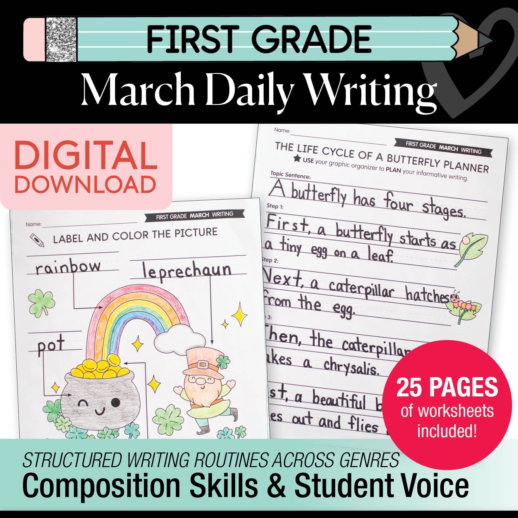 Printable First Grade March Daily Writing – Schoolgirl Style
