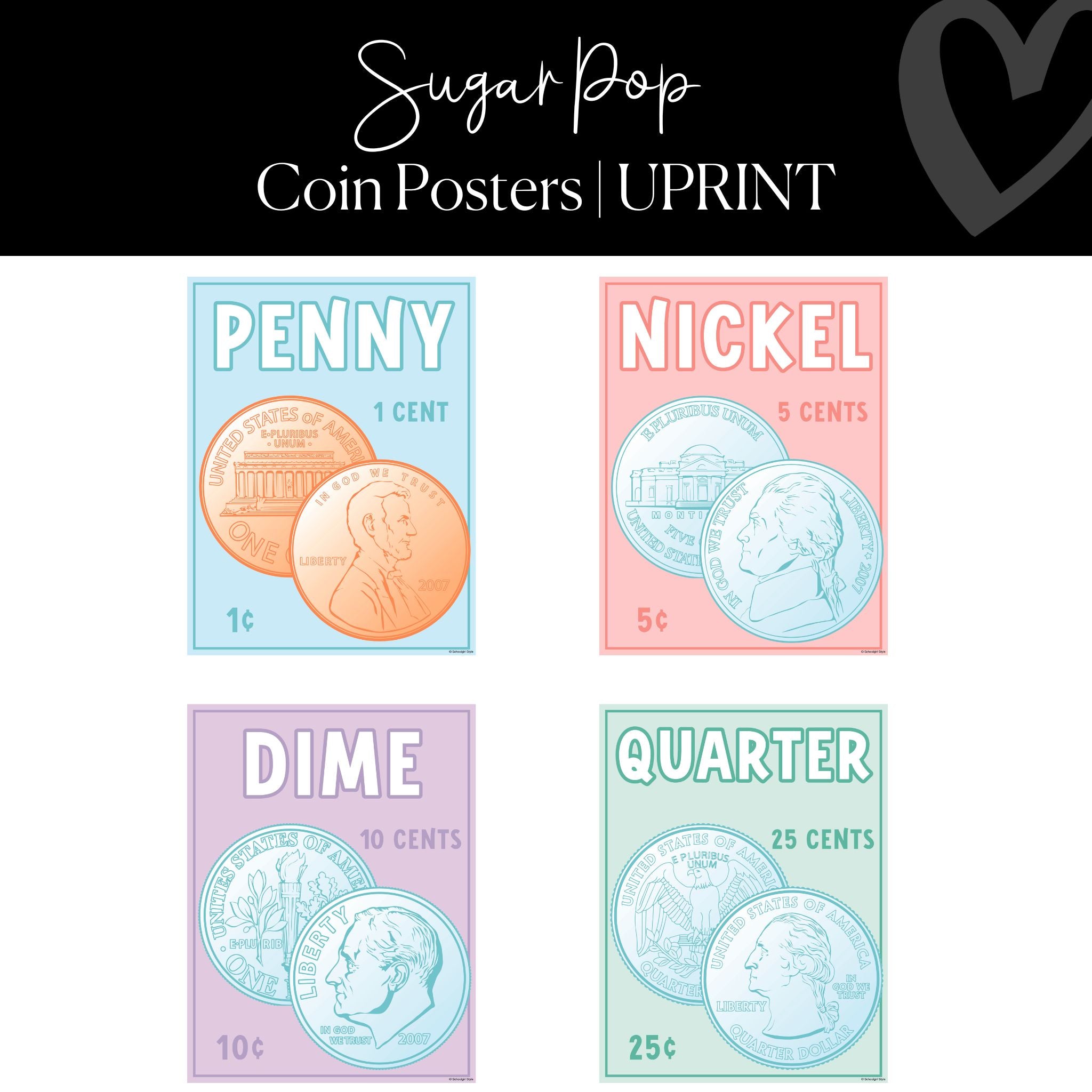 Coin Posters | Pastel Classroom Decor | Schoolgirl Style