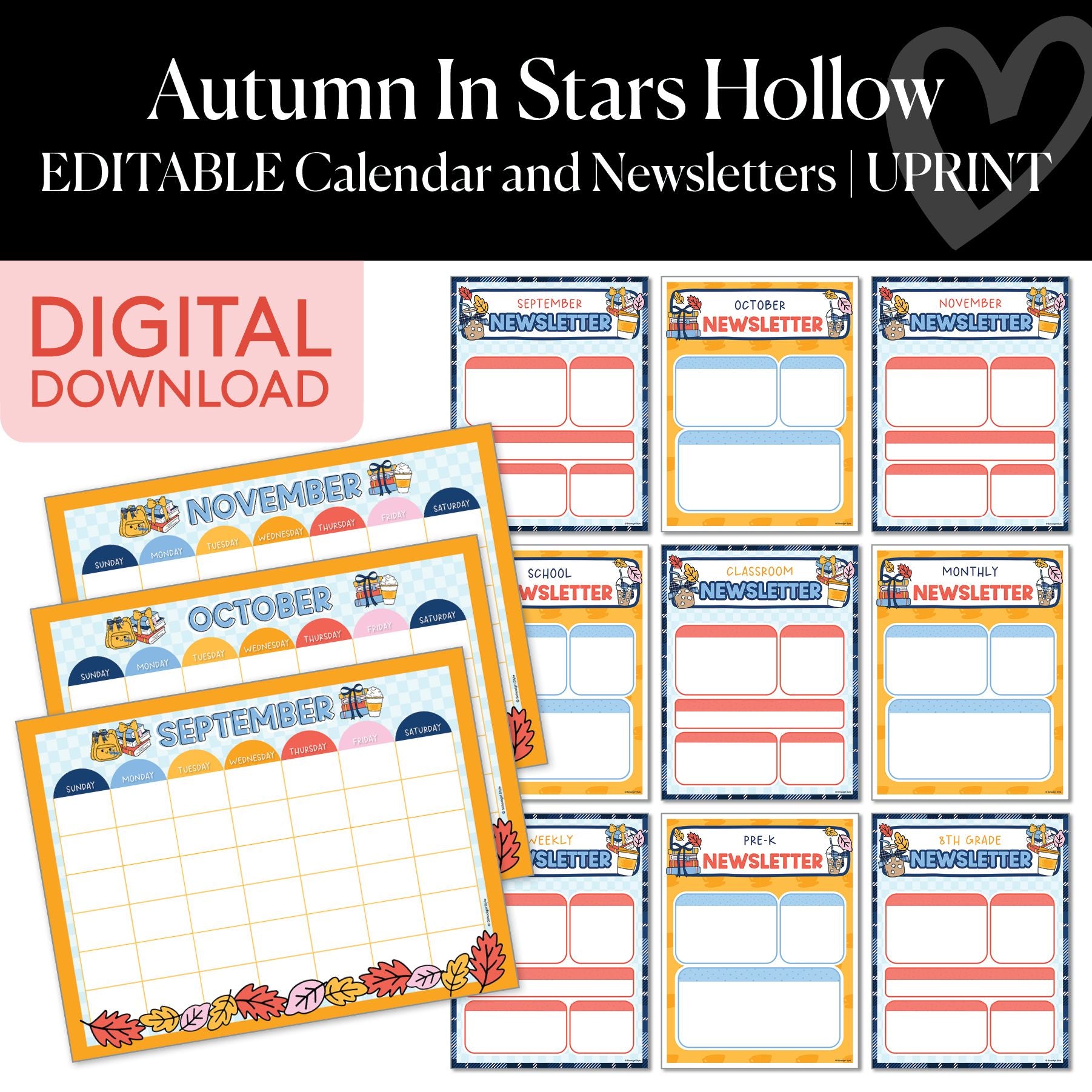 Printable Fall Editable Calendars and Newsletters | Autumn In Stars Ho ...