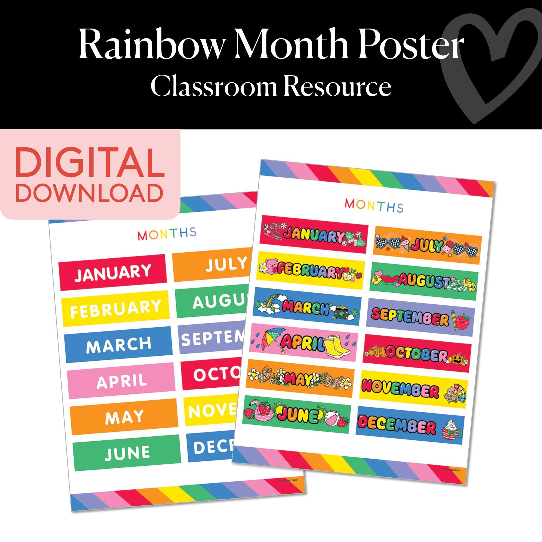 Printable Rainbow Months of the Year Poster – Schoolgirl Style