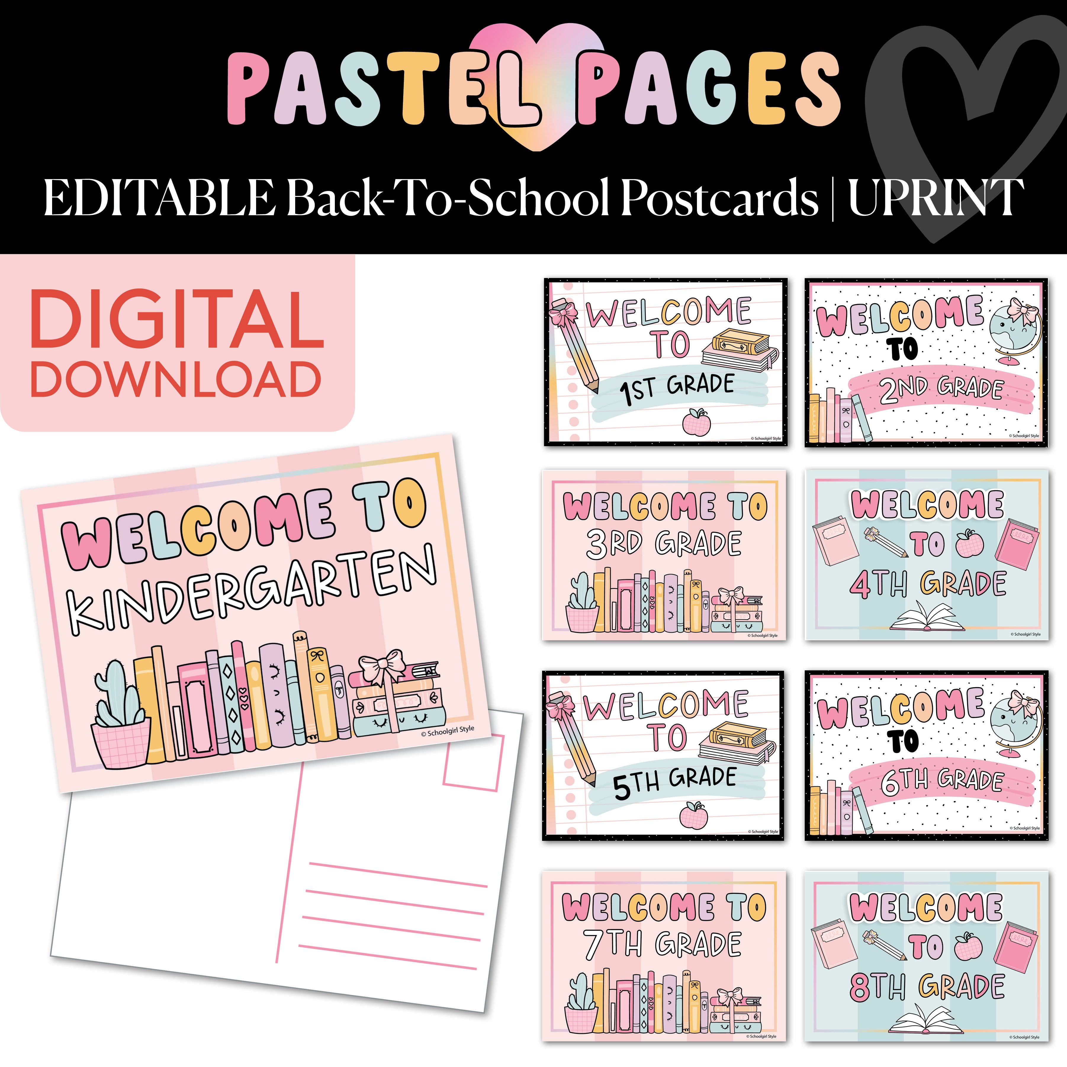 Printable Boho Pastel Editable Back to School Postcards | Pastel Pages ...