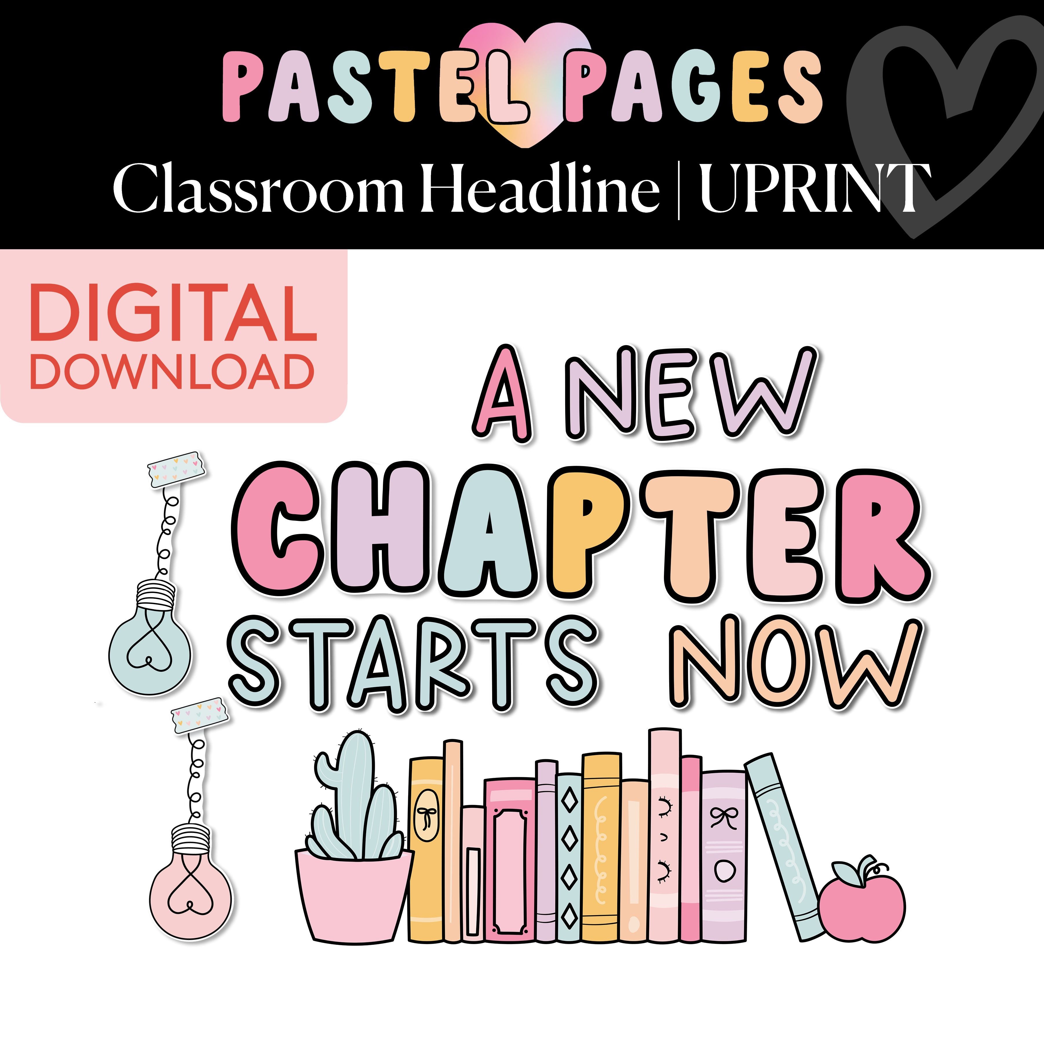 Printable Boho Pastel New Chapter Classroom Headline | Pastel Pages ...