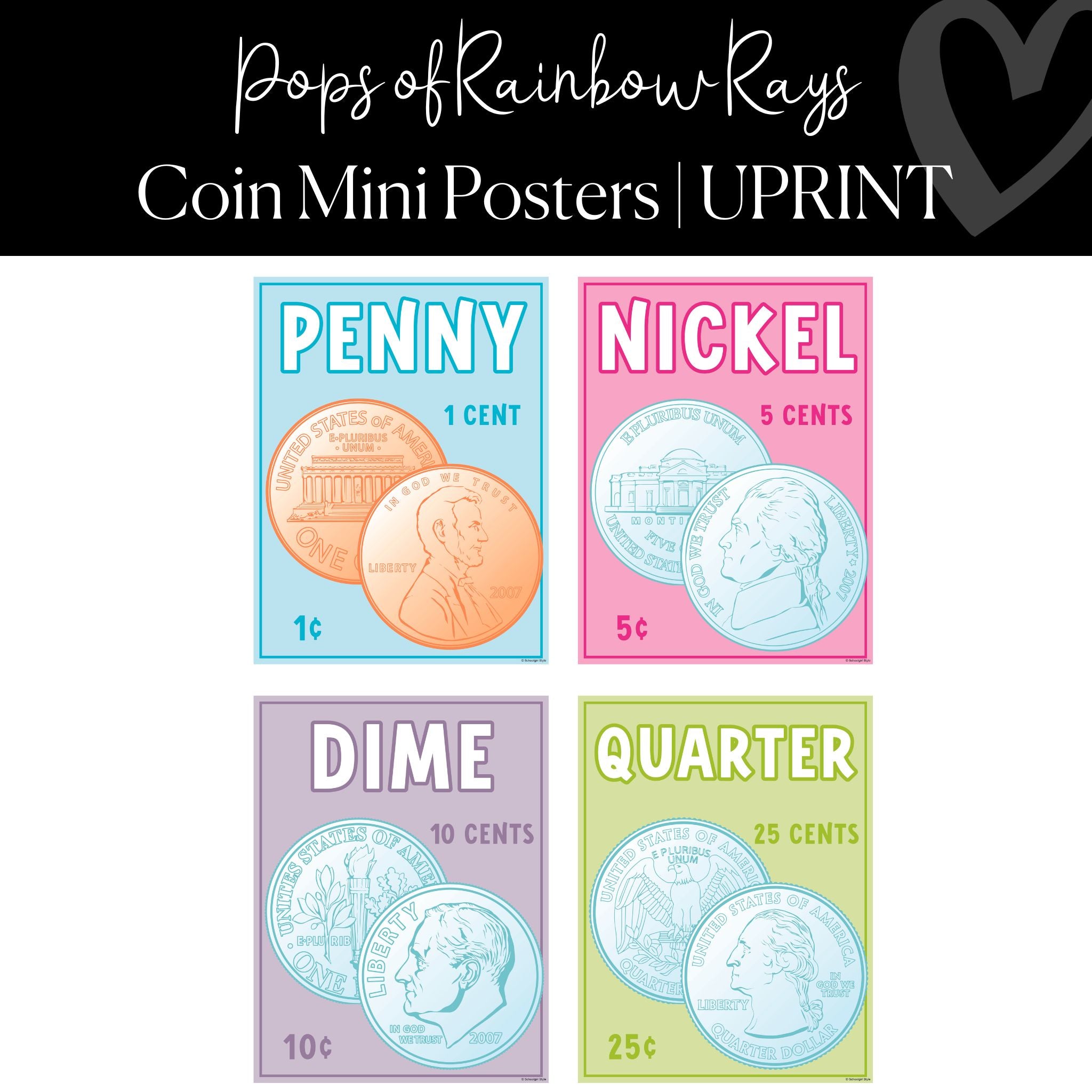 Coin Posters | Rainbow Classroom Decor | Schoolgirl Style