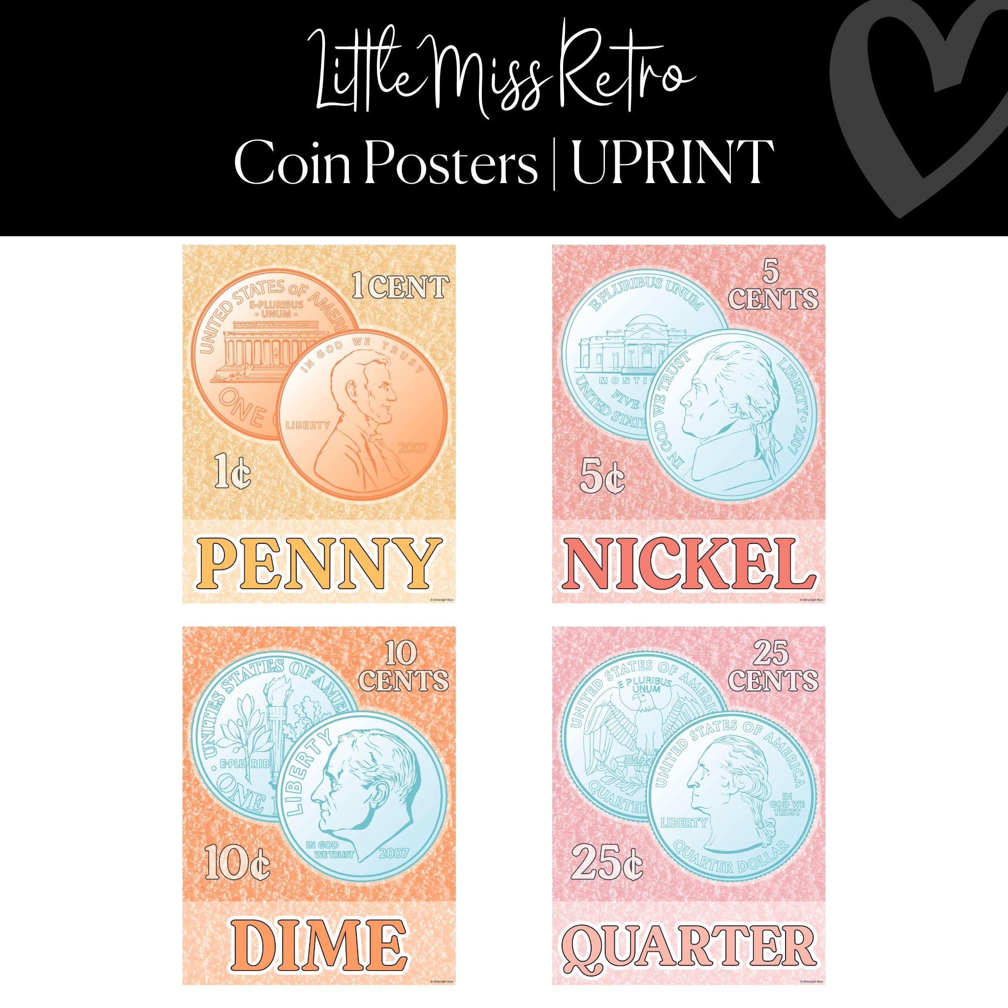 Coin Posters | Retro Classroom Decor | Schoolgirl Style