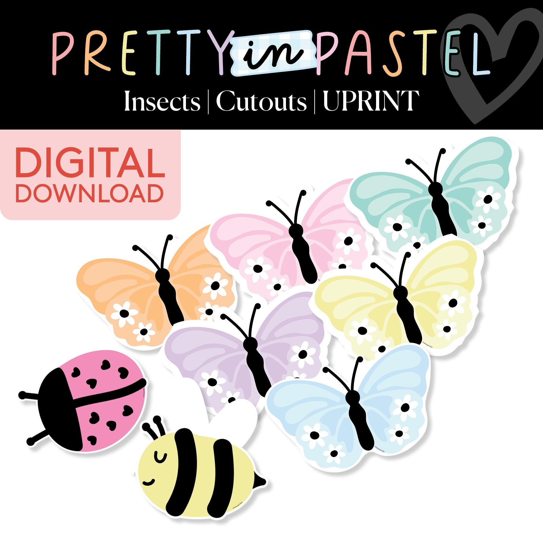 Printable Pastel Insects Bulletin Board Cutouts | Pretty in Pastel ...