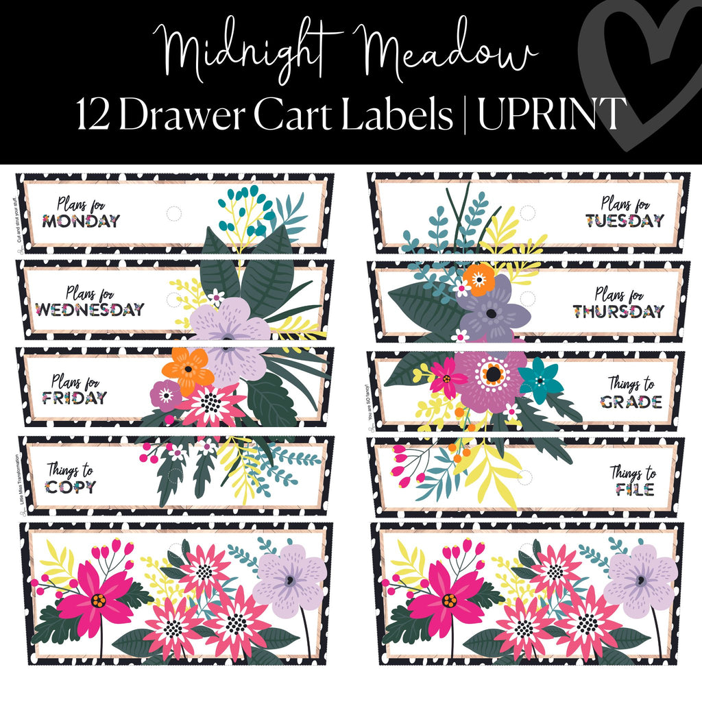 Printable and Editable 12 Drawer Rolling Cart Labels | Floral Classroom ...