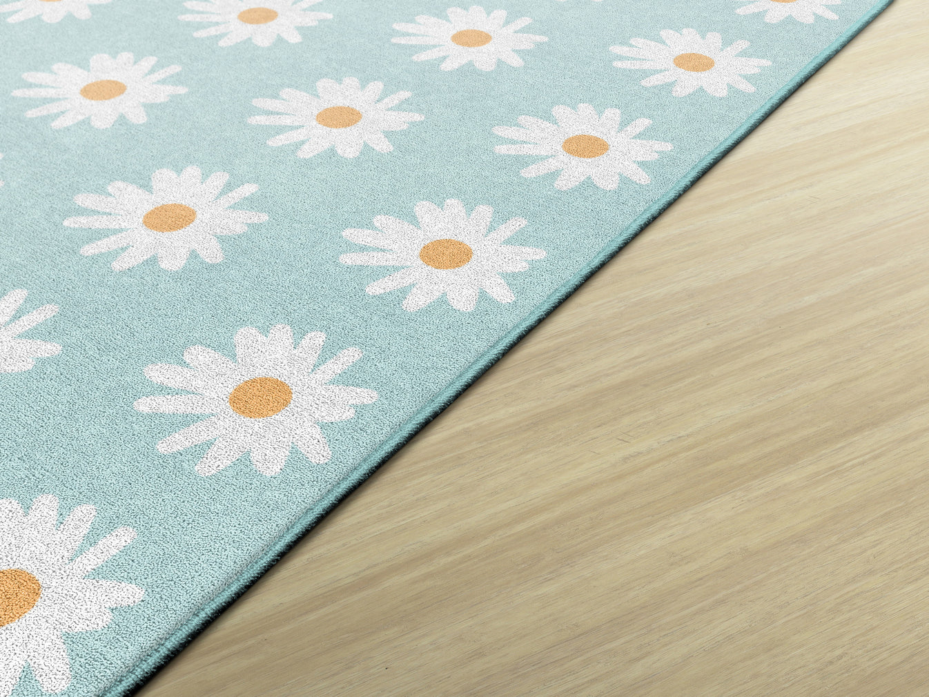 White Daisies on Blue Classroom Rug by Schoolgirl Style