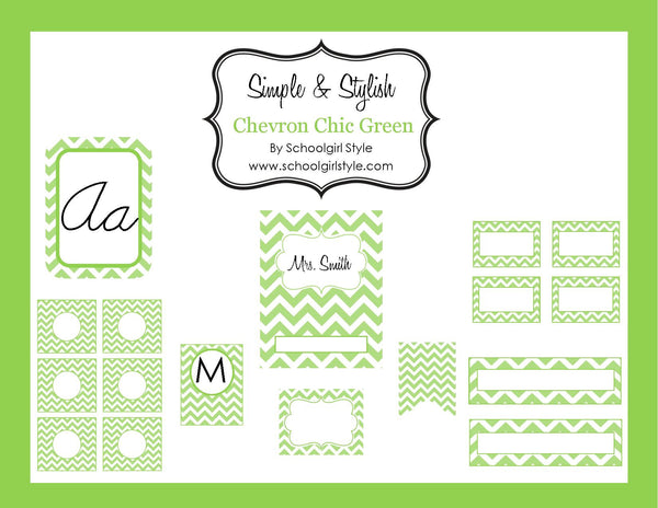 Simple and Stylish Chevron Chic Green | Full Printable Classroom Decor ...