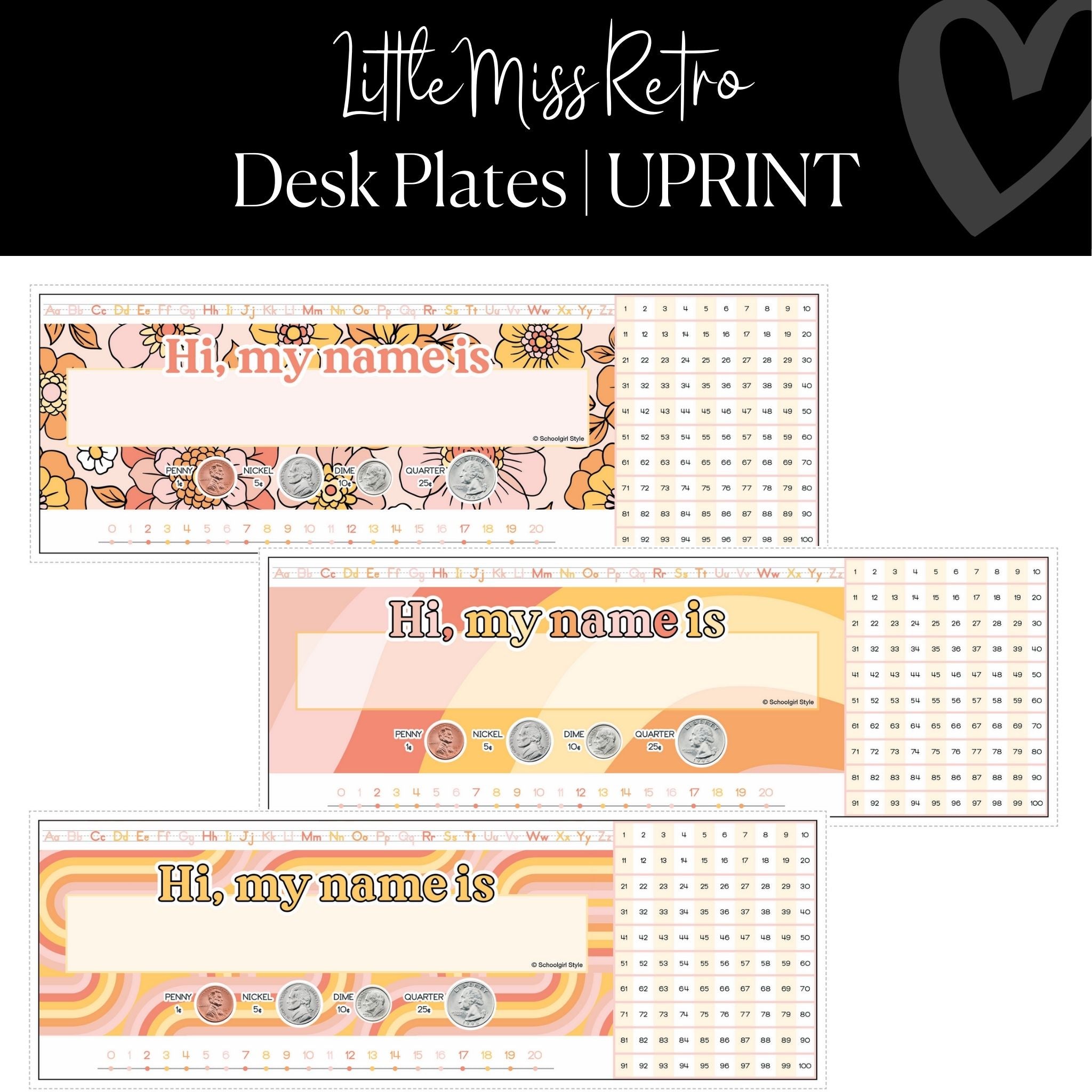Printable and Editable Desk Plate | Retro Classroom Decor | Schoolgirl ...