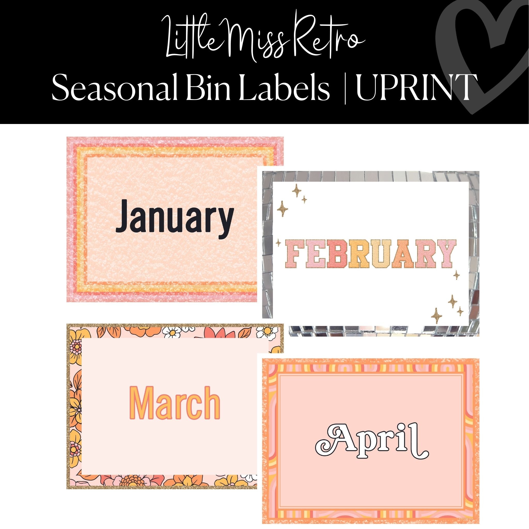 Printable Seasonal Bin Labels | Retro Classroom Decor | Schoolgirl Style