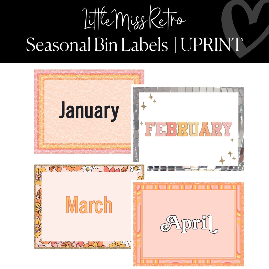 Printable Seasonal Bin Labels | Retro Classroom Decor | Schoolgirl Style