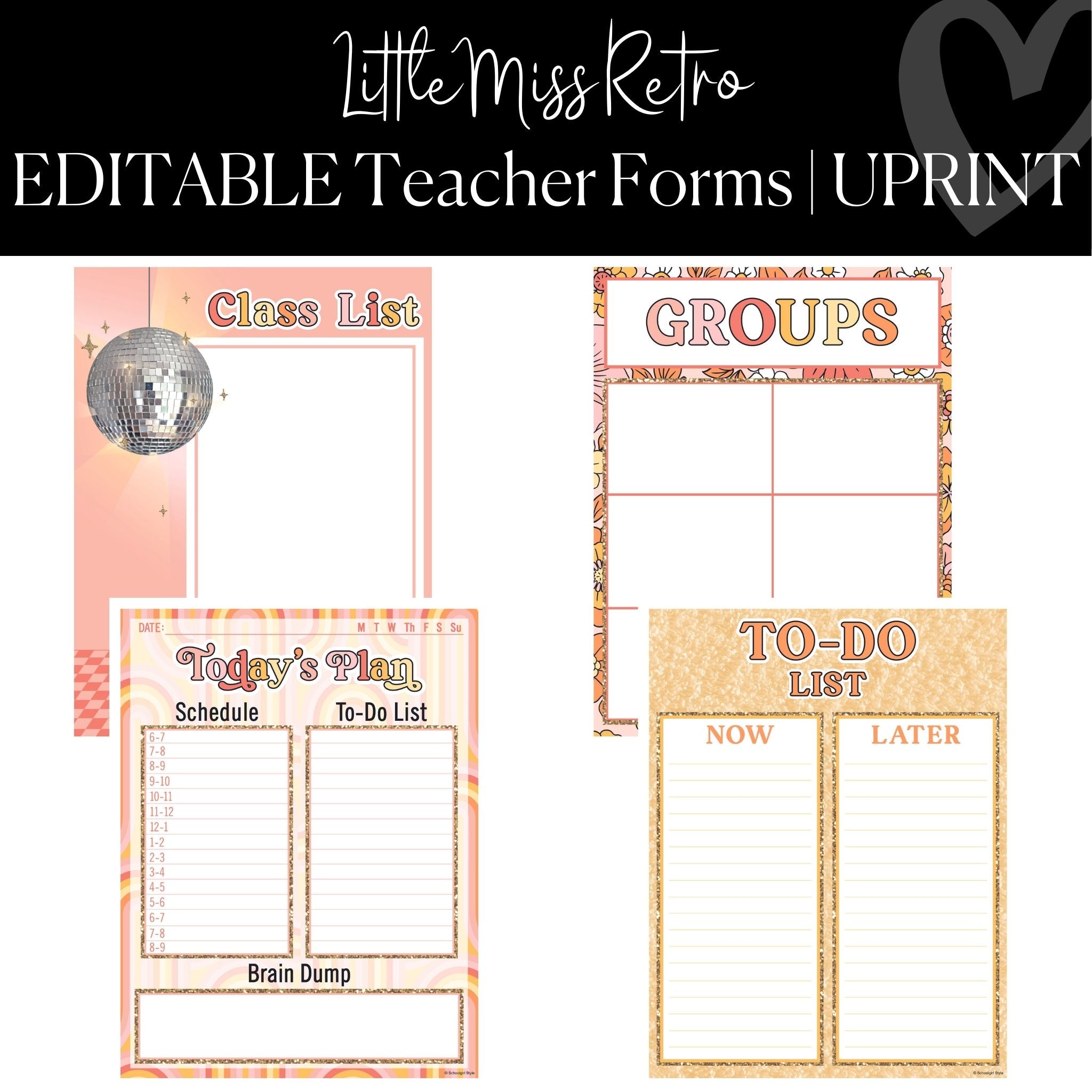 Printable and Editable Teacher Forms | Retro Classroom Deco| Schoolgirl ...