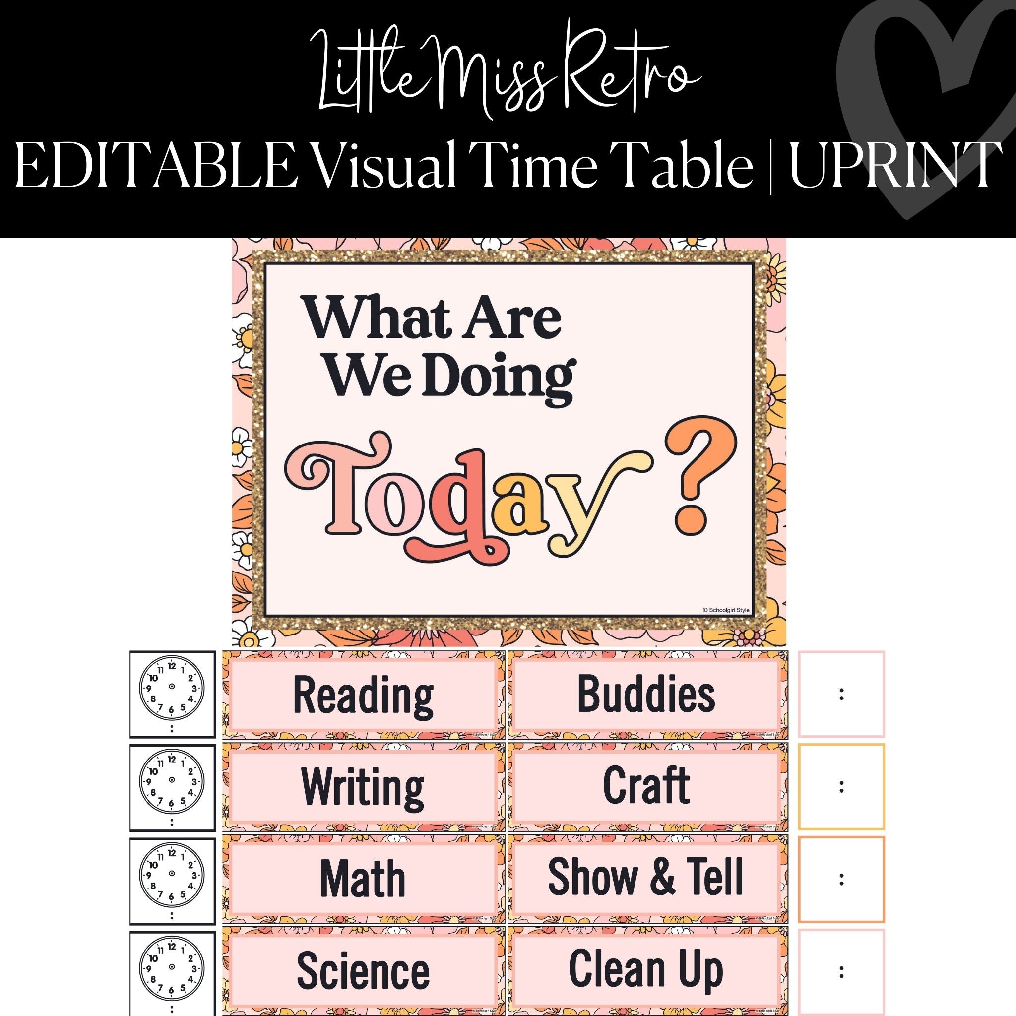 Editable Retro Visual Timetable | Classroom Management | UPRINT | Litt ...