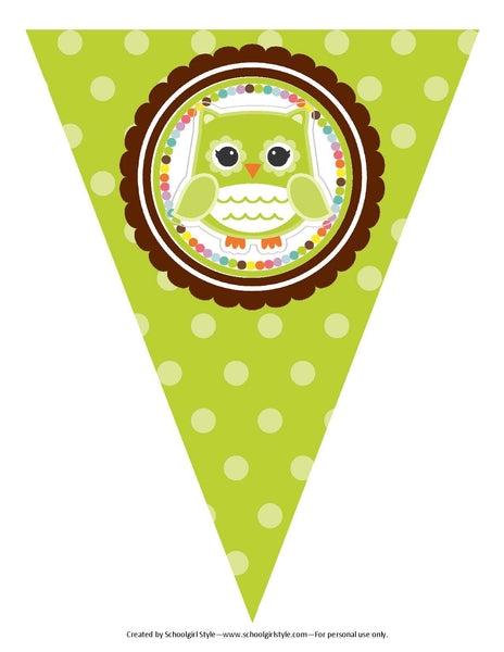 Bright Owls Polka Dot Pennants {UPRINT} – Schoolgirl Style