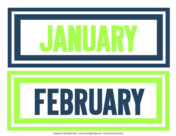 Calendar Headers | Preppy Nautical Lime Green & Navy Blue | Schoolgirl ...