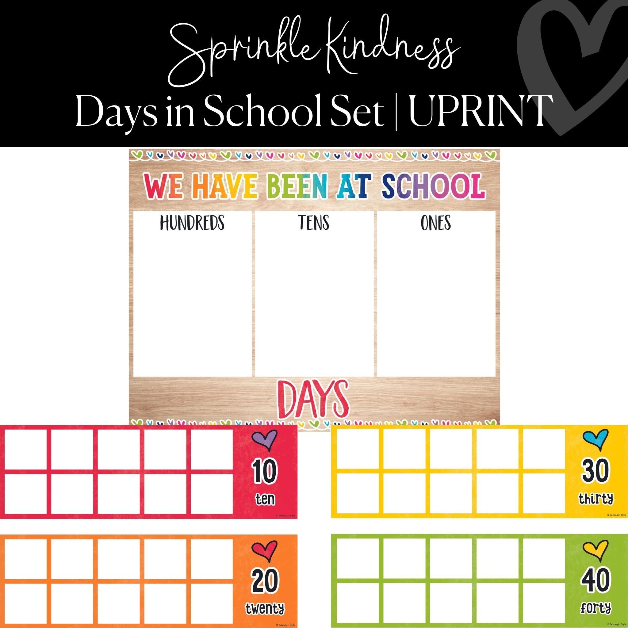Days in School Chart | Rainbow Classroom Decor| Schoolgirl Style