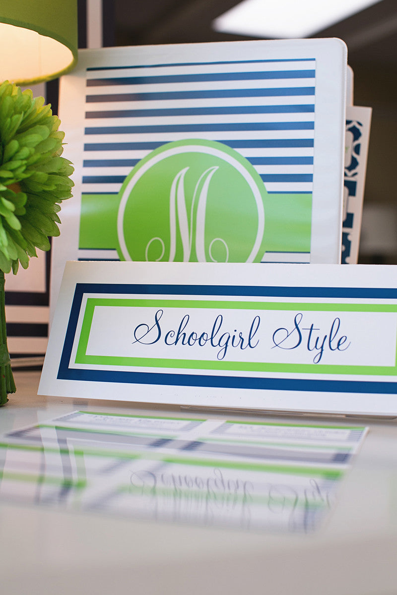 Nameplates | Preppy Nautical Lime Green & Navy Blue | Schoolgirl Style