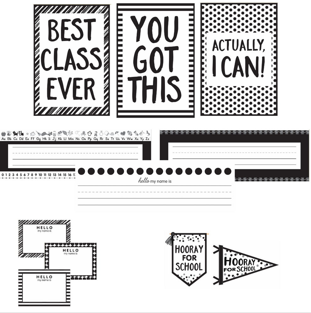 Just Teach Black and White | Full Printable Classroom Decor Bundle ...