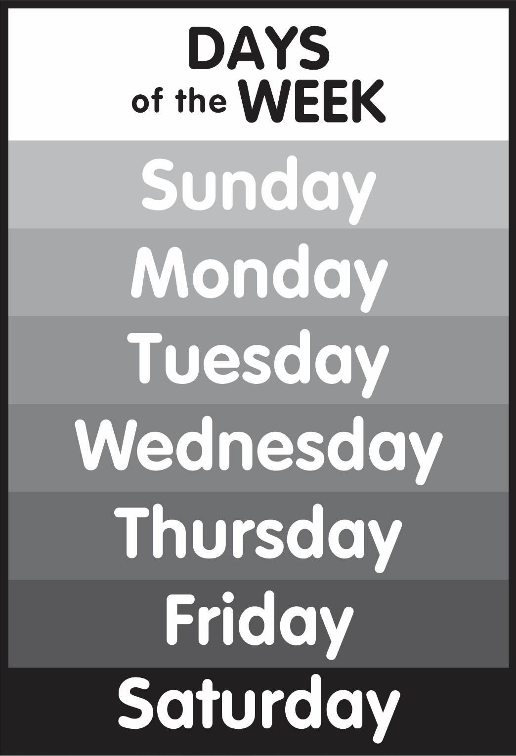Days of the Week Bulletin Board Set | Just Teach Black and White ...