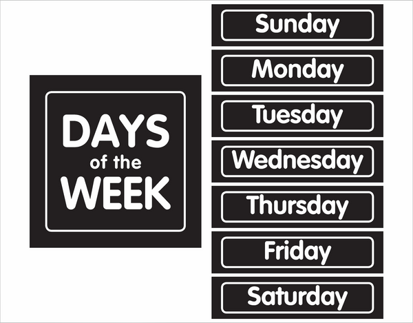 Days of the Week Bulletin Board Set | Just Teach Black and White ...