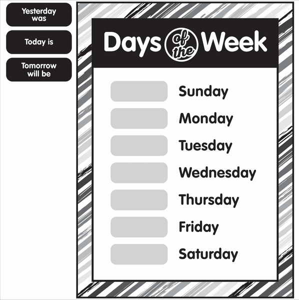 Days of the Week Bulletin Board Set | Just Teach Black and White ...