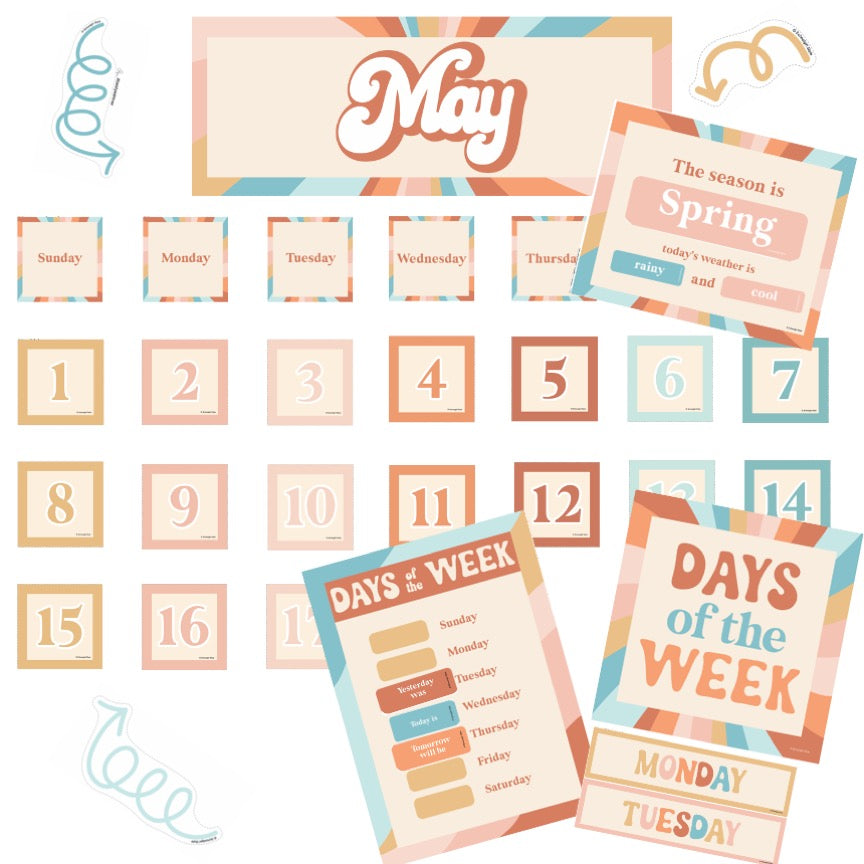 Pocket Chart Calendar | Retro Classroom Decor | Schoolgirl Style