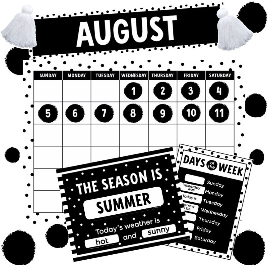 Black and White | Calendar Bulletin Board Set | Schoolgirl Style