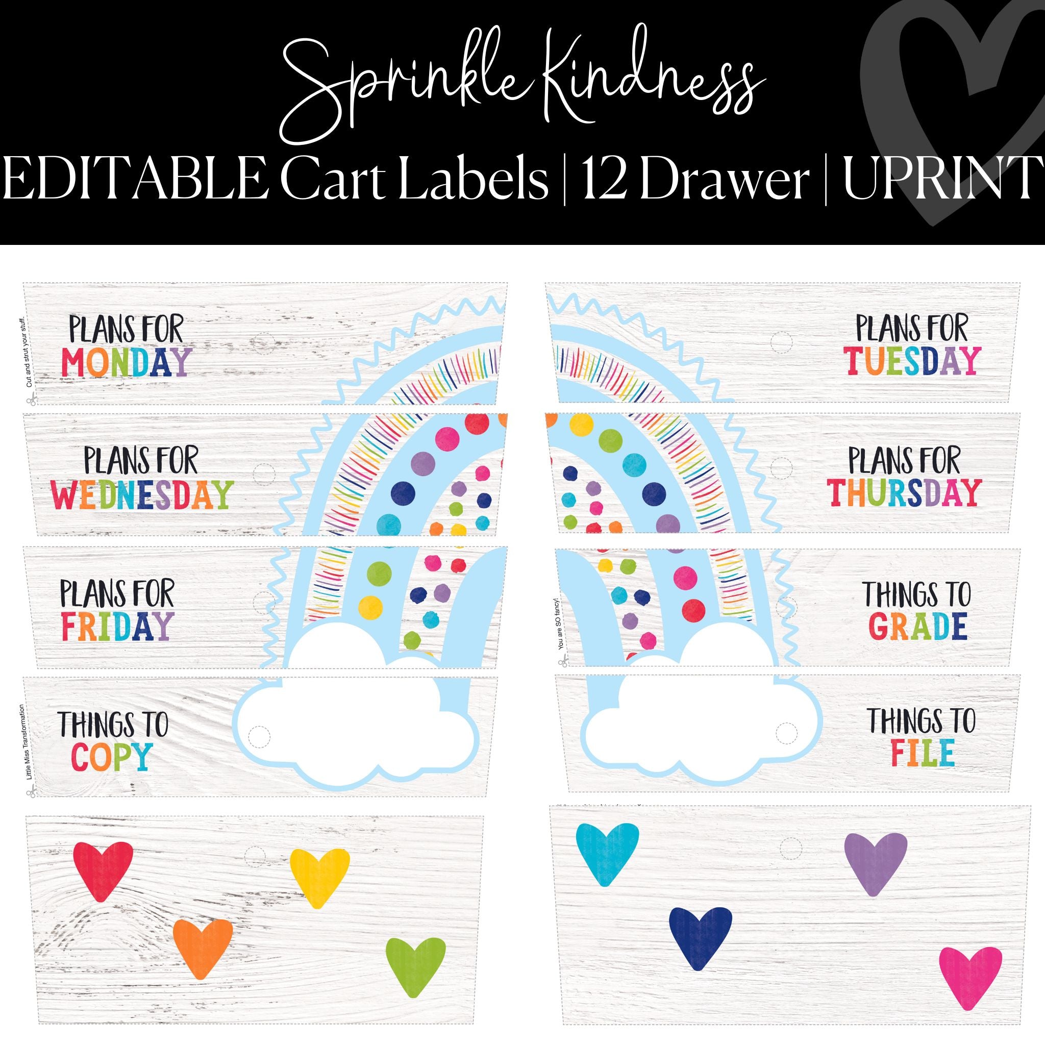 Printable and Editable 12 Drawer Rolling Cart Labels | Rainbow ...