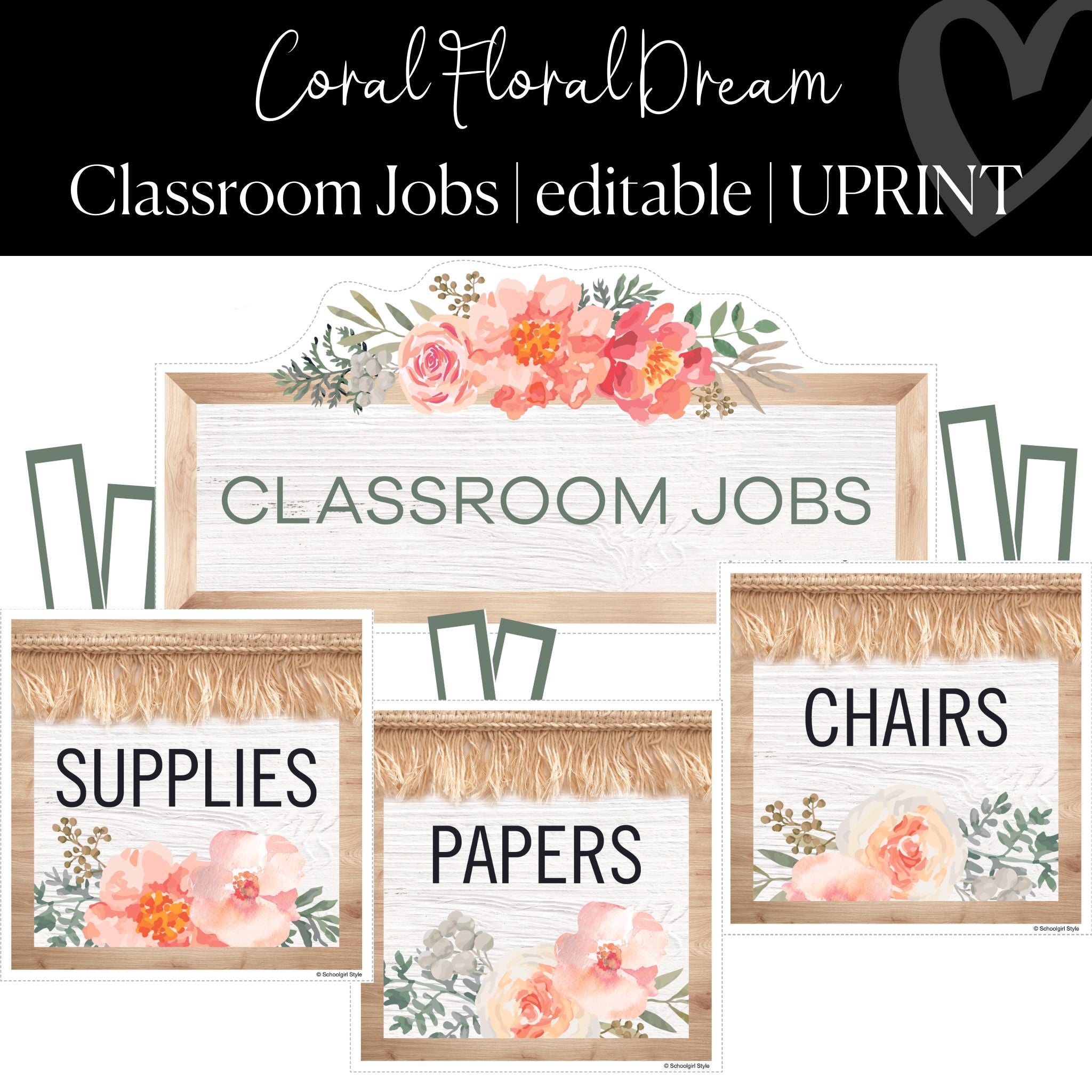Classroom Jobs Bulletin Board Set | Coral Classroom Decor | Schoolgirl ...